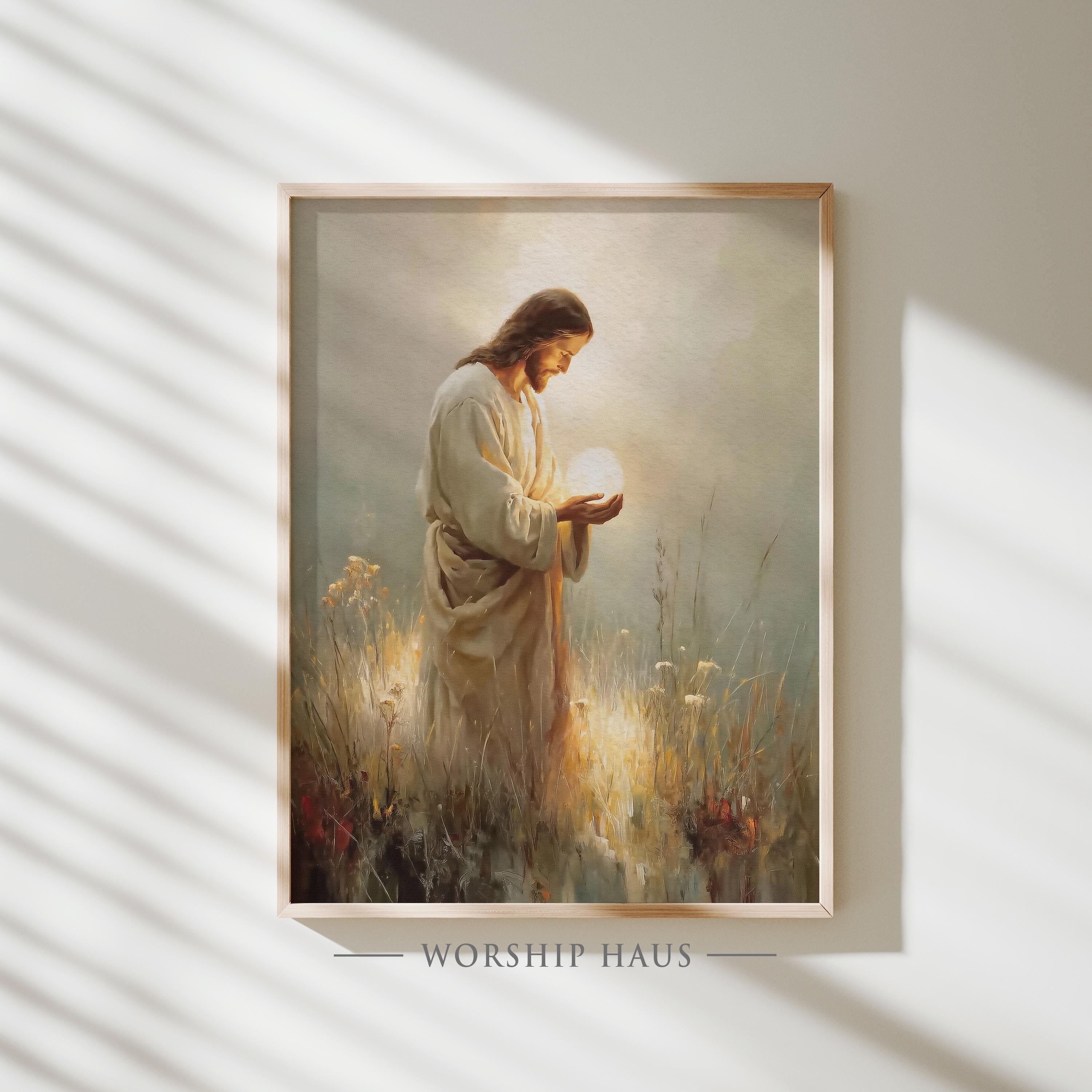 Guardian Of The Light Christian Wall Art Jesus Holding Glow In Field ...