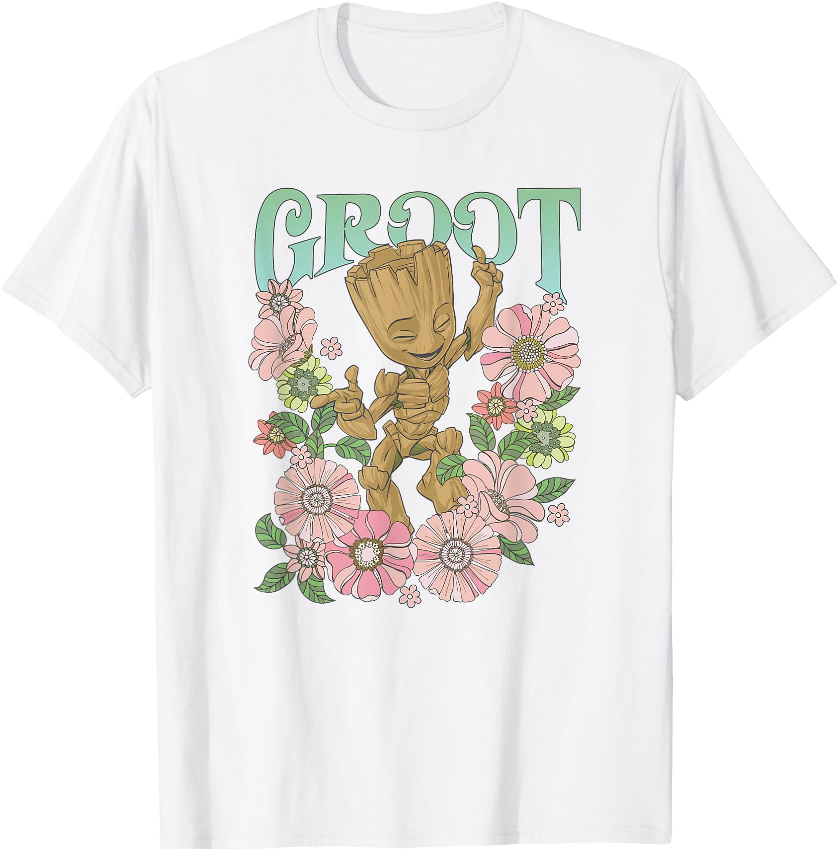 Guardians Of The Galaxy Groot Floral Dance Poster T-Shirt,Light Blue ...