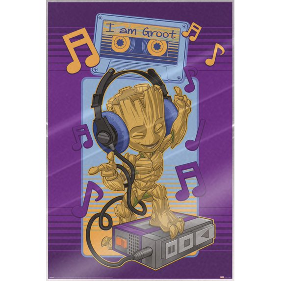 Guardians Of The Galaxy - Marvel Comic Poster (Baby Groot With Walkman ...