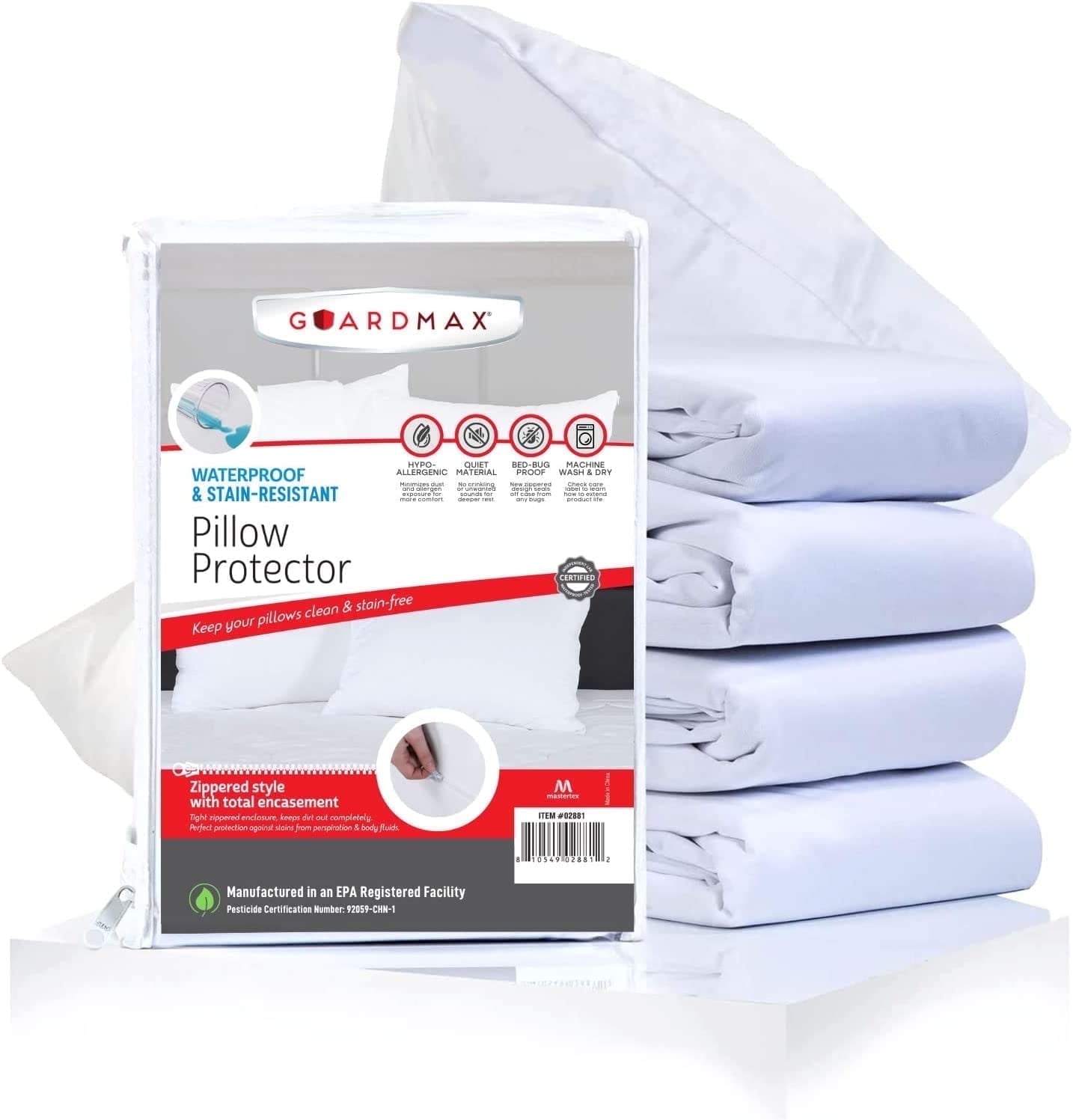 Guardmax Waterproof Jersey Knitted Pillow Protector with Zipper, 20x55 ...