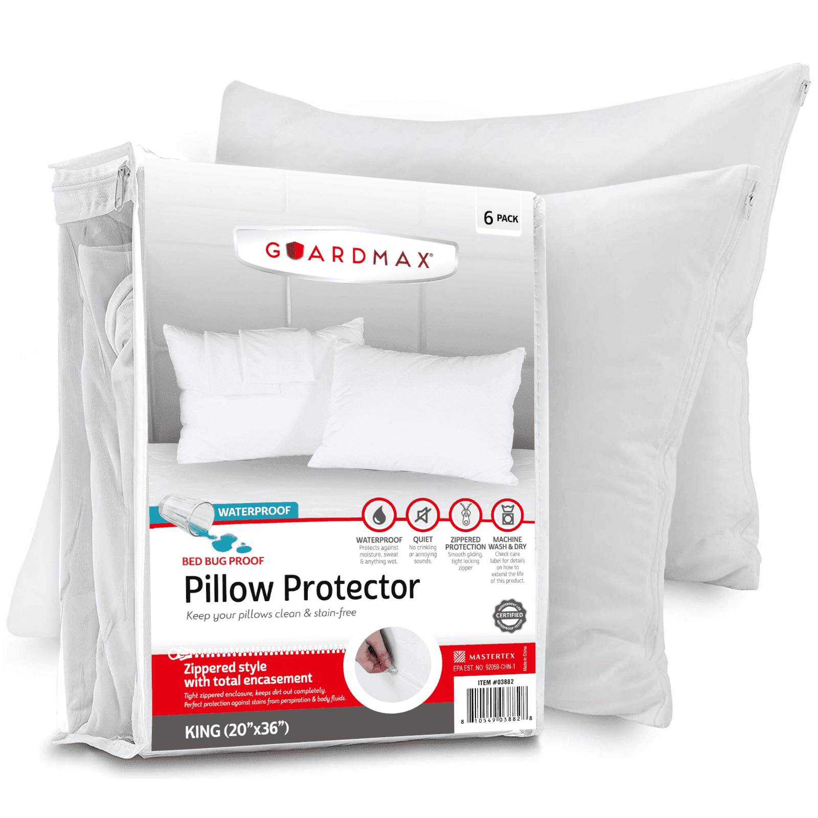 Guardmax King Size Pillow Protector (6 Pack) - Waterproof, Bed Bug ...