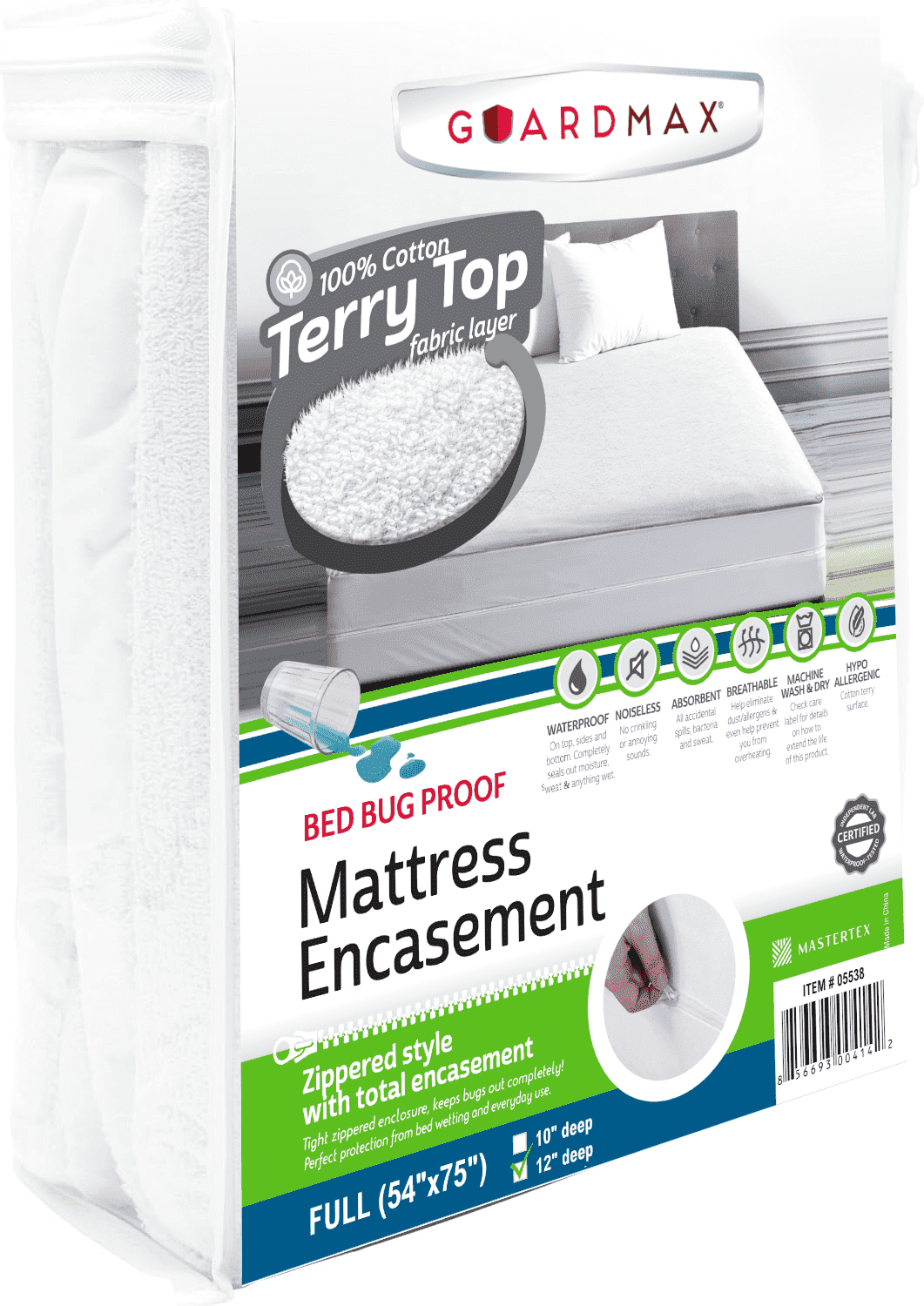 Guardmax Terry Cotton Full Zippered Mattress Encasement - Waterproof ...