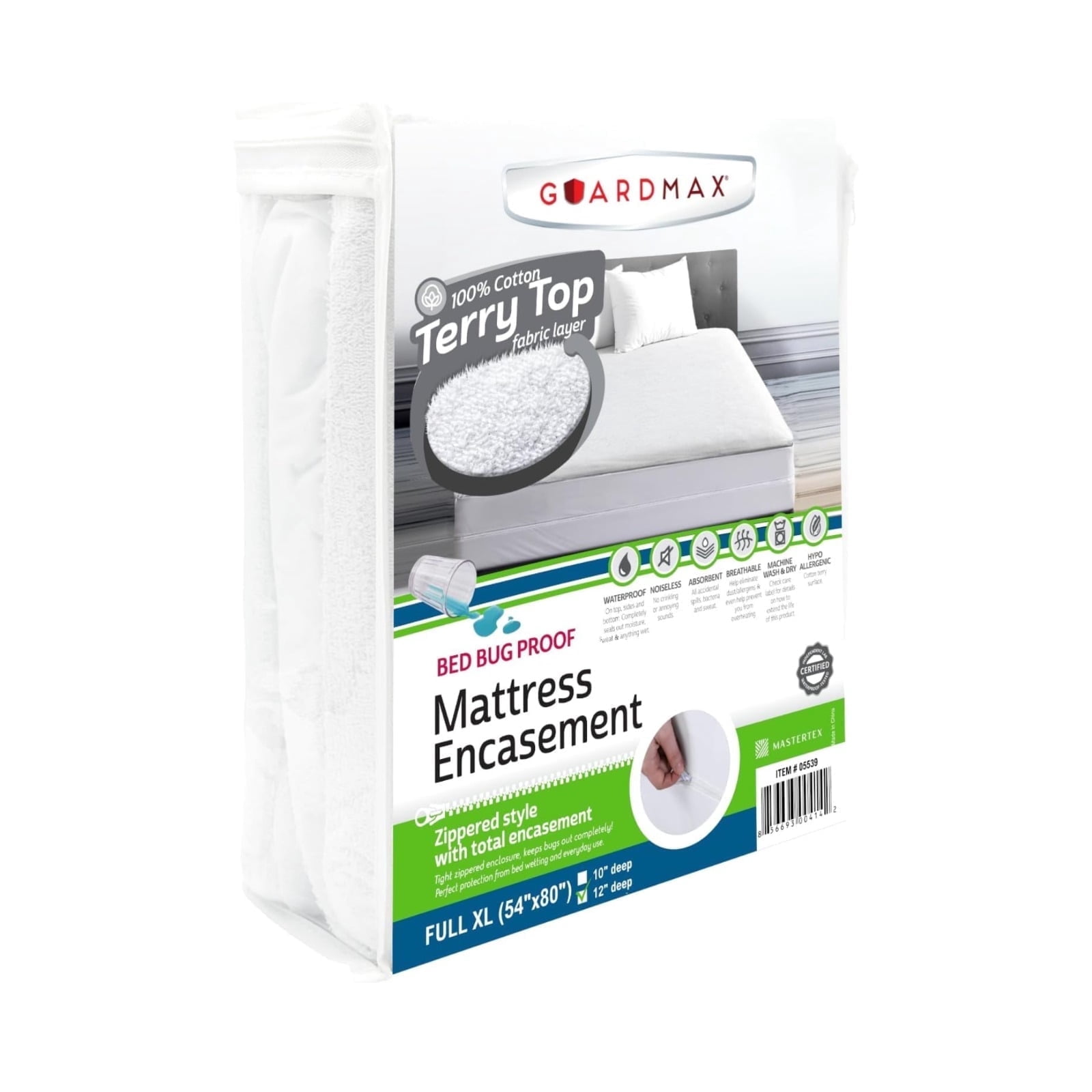 Guardmax Terry Cotton Full XL Zippered Mattress Encasement - Waterproof ...