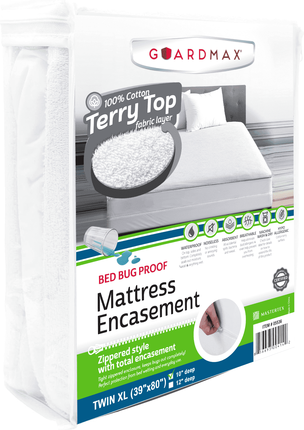 Guardmax Terry Cotton Twin XL Zippered Mattress Encasement - Waterproof ...