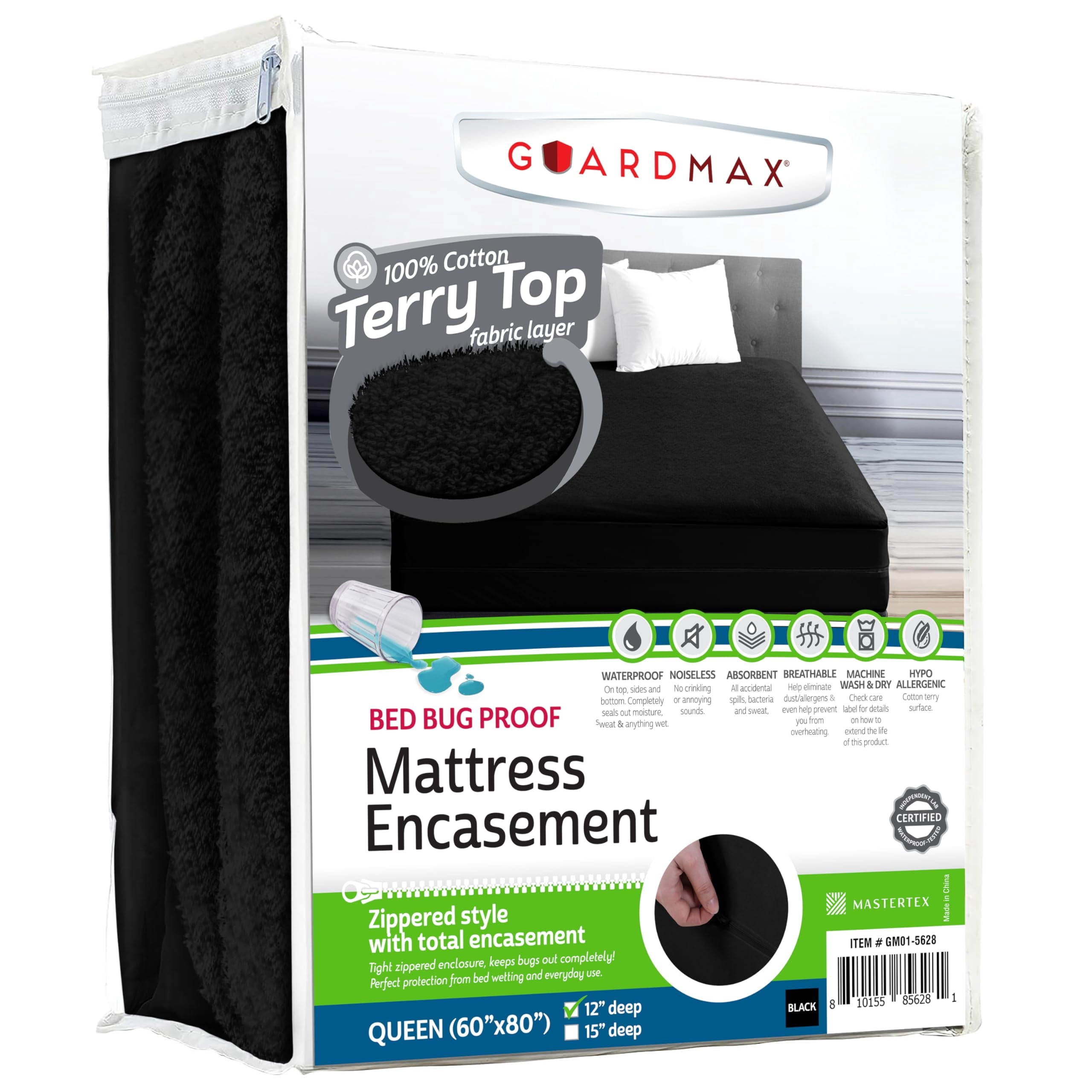 Guardmax Terry Cotton Zippered Mattress Encasement - Queen Size - 100% ...