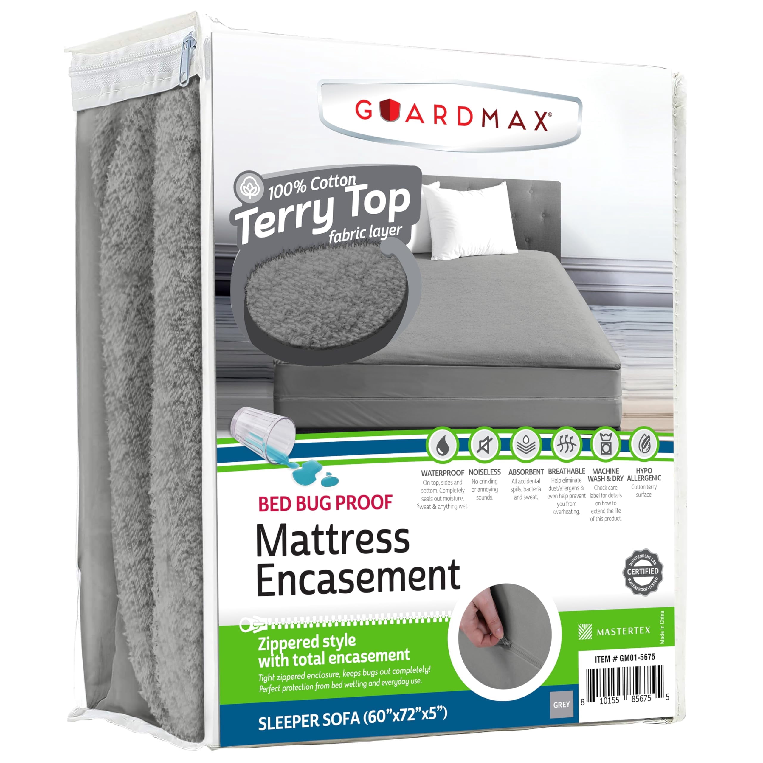Guardmax Terry Cotton Zippered Mattress Encasement - Sleeper Sofa Size ...