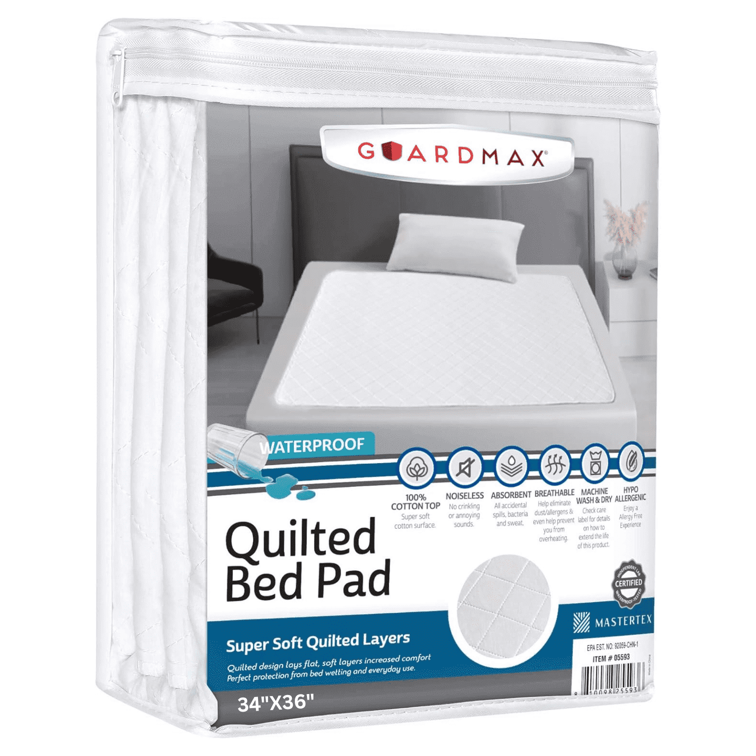 Guardmax Waterproof Incontinence Quilted Bed Pad - Washable & Absorbent ...