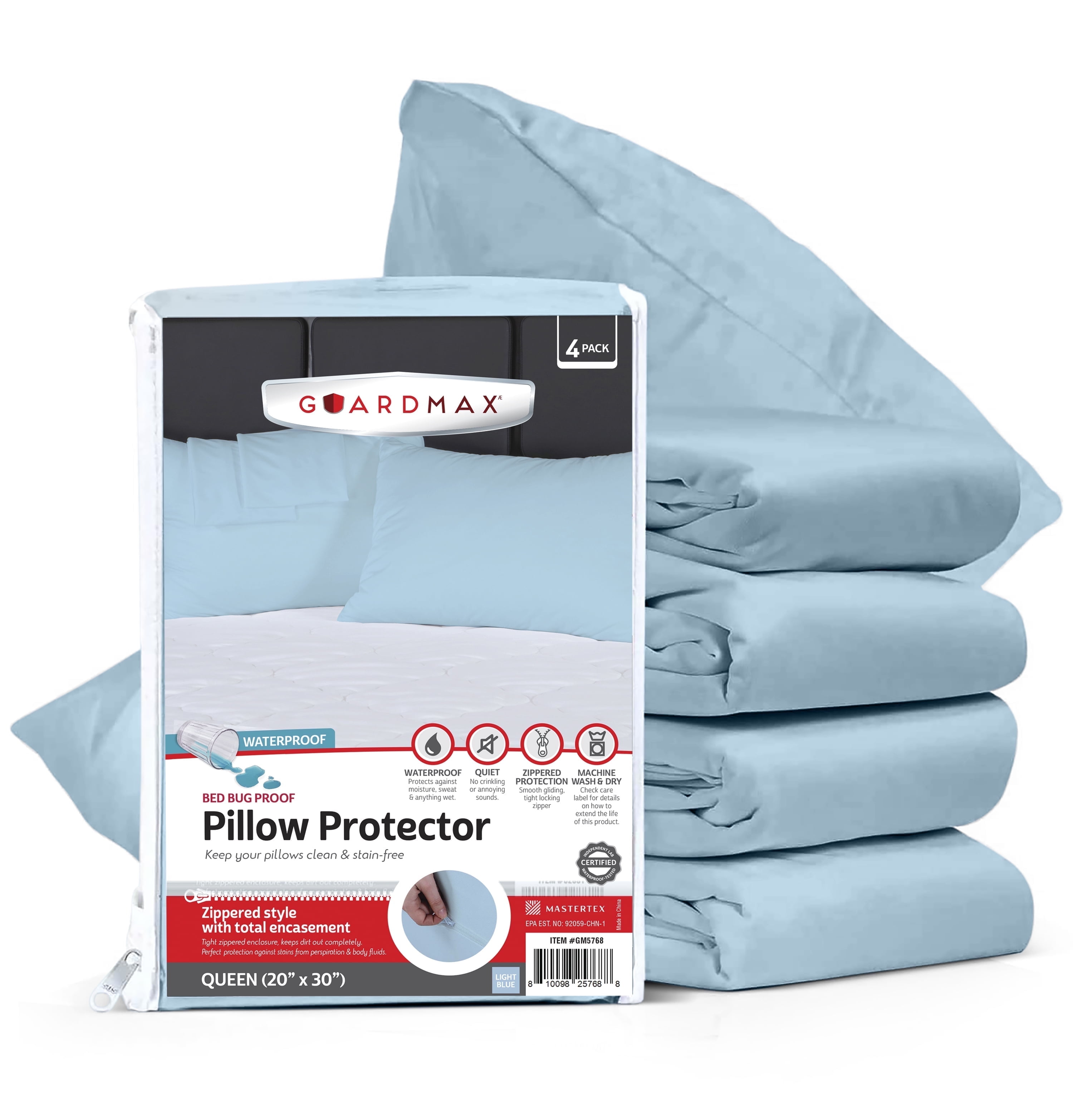 Guardmax Jersey Knitted Pillow Protector with Zipper Queen Size - 4 ...