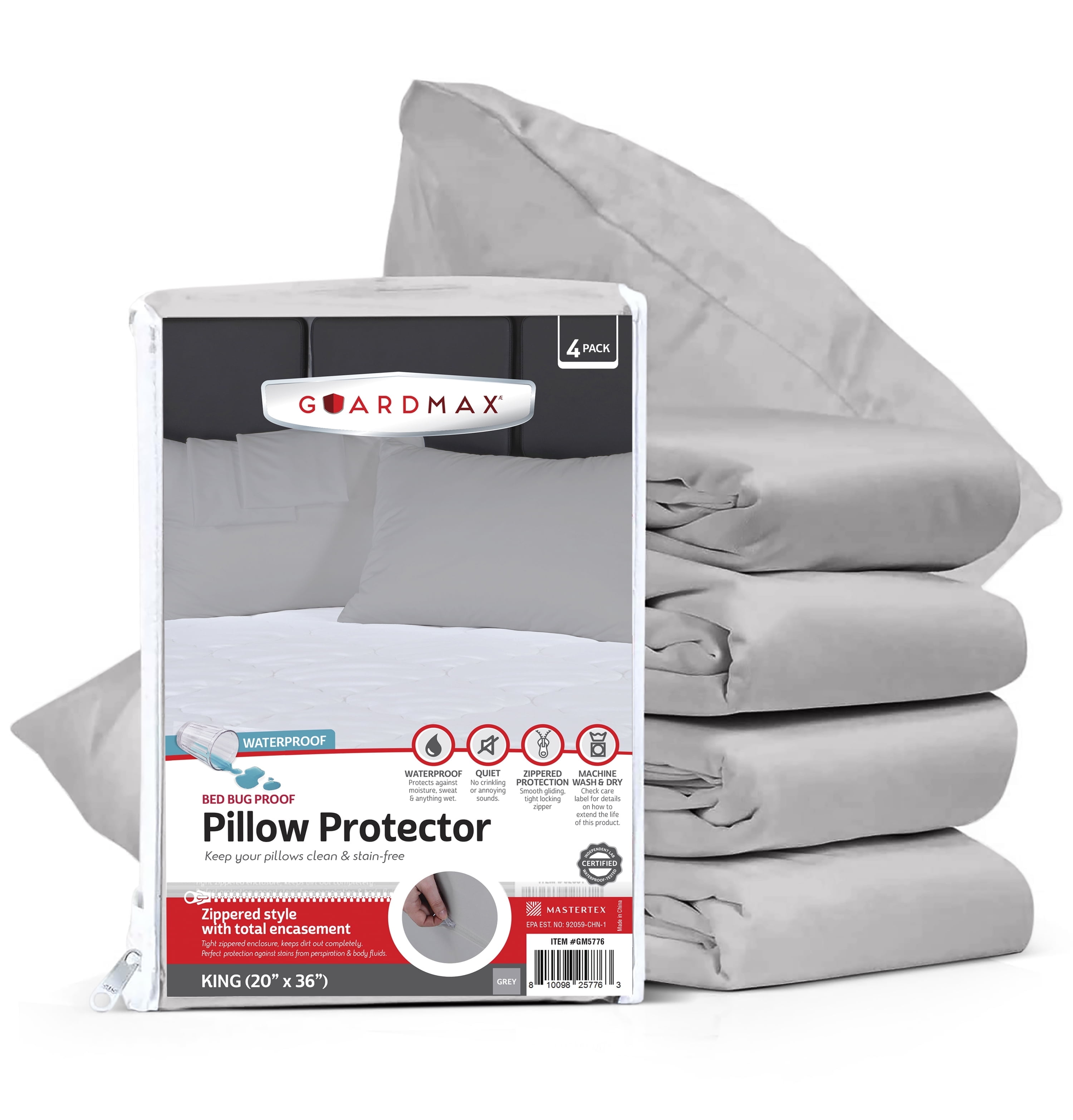 Guardmax Jersey Knitted Pillow Protector with Zipper King Size - 4 Pack ...