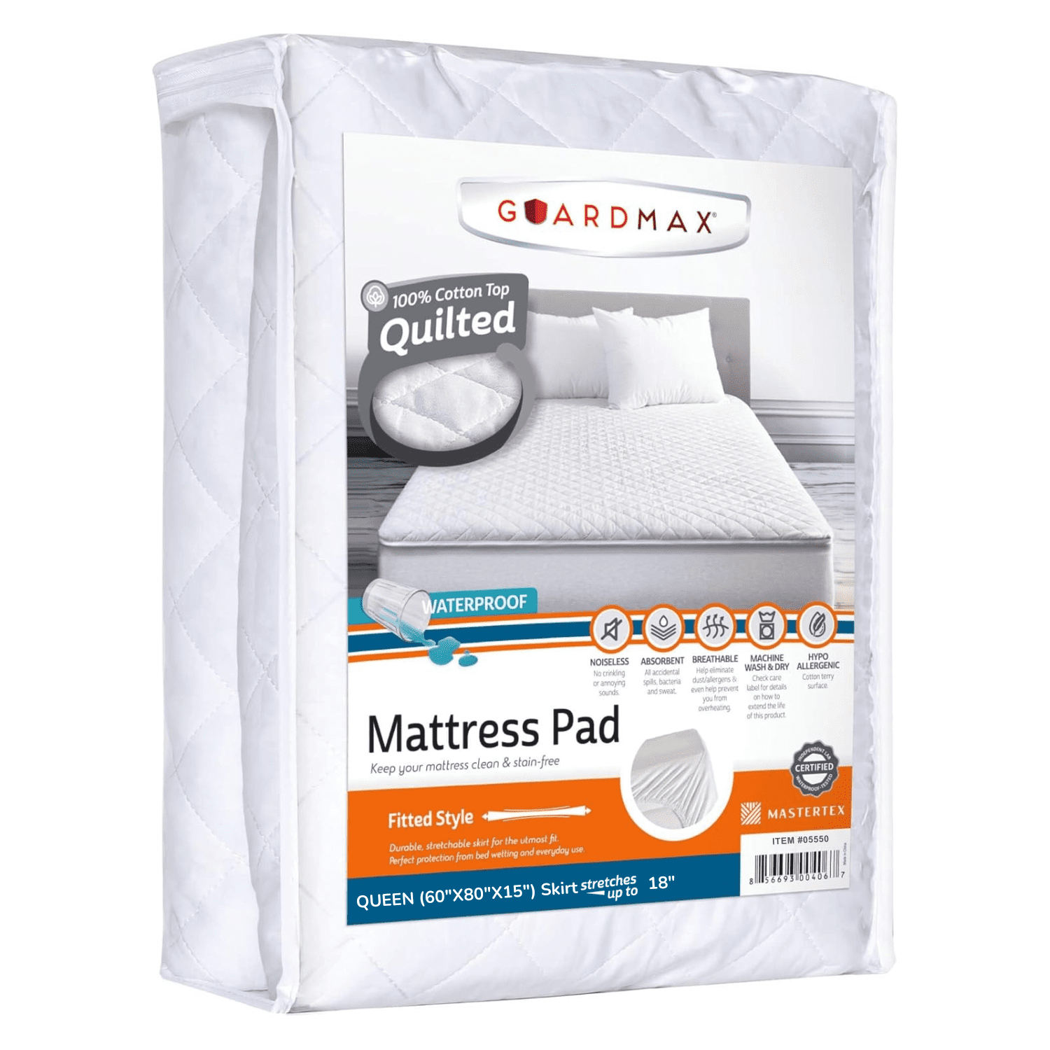 Guardmax Waterproof Quilted Fitted Mattress Pad | Hypoallergenic Cover ...