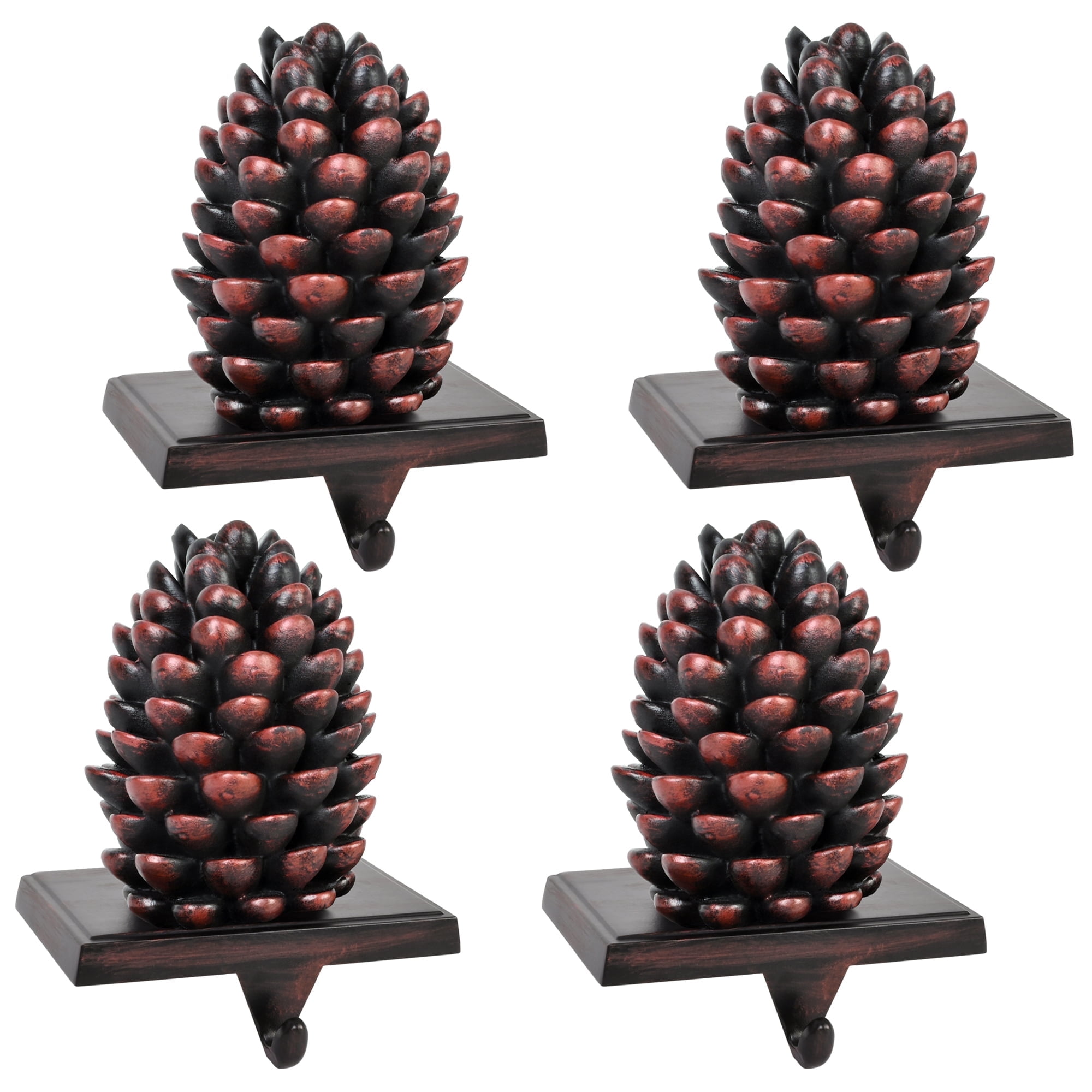 Guardwee 4 Pack Pinecones Christmas Stocking Holders for Mantle, Heavy ...