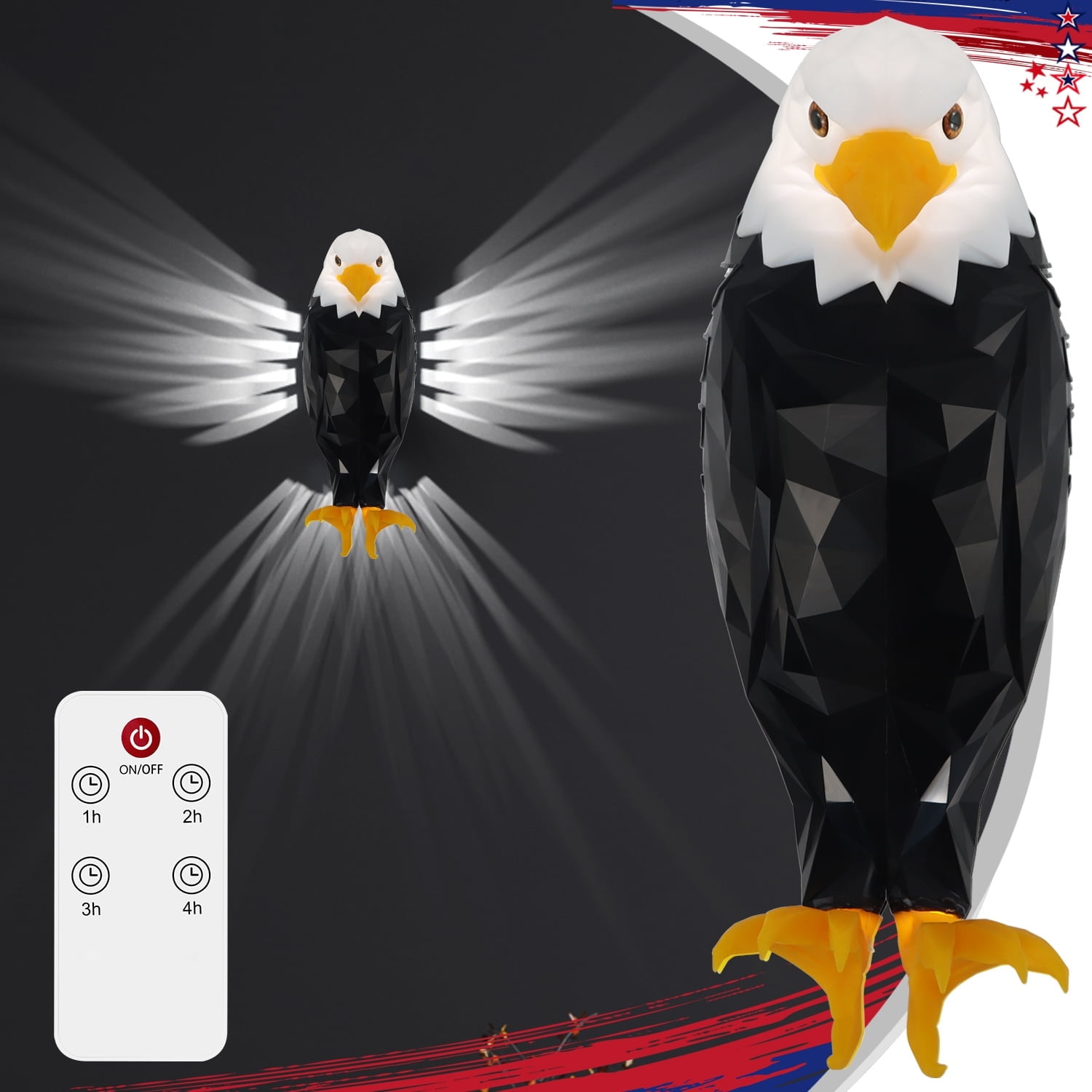 Guardwee Magnetic Mount Eagle Wall Light with Remote, Bald Eagle Wall Lamp for Bedroom, Living ...