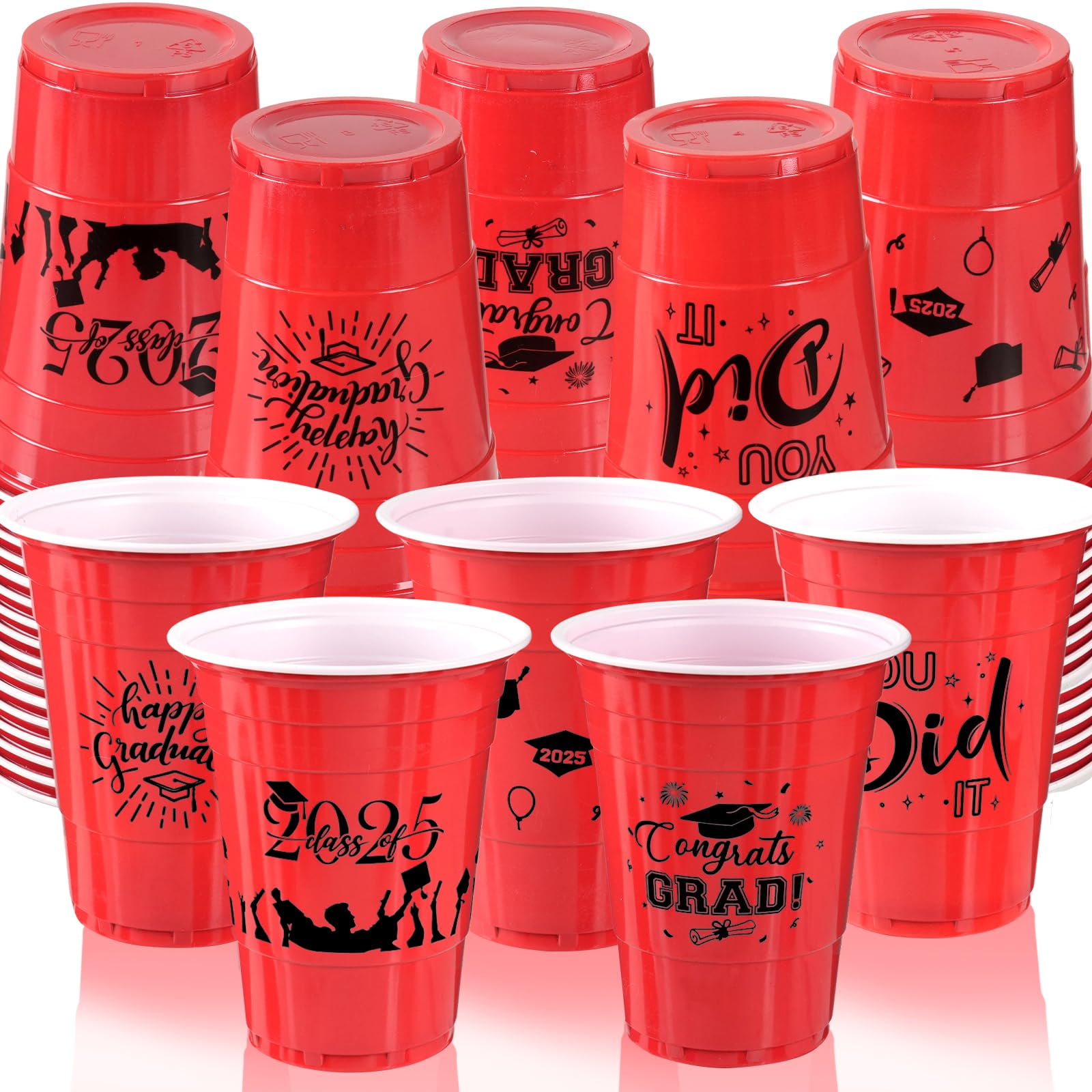 GuassLee Graduation Decorations 2025 Party Cups - 50pcs 16 Oz Red and ...