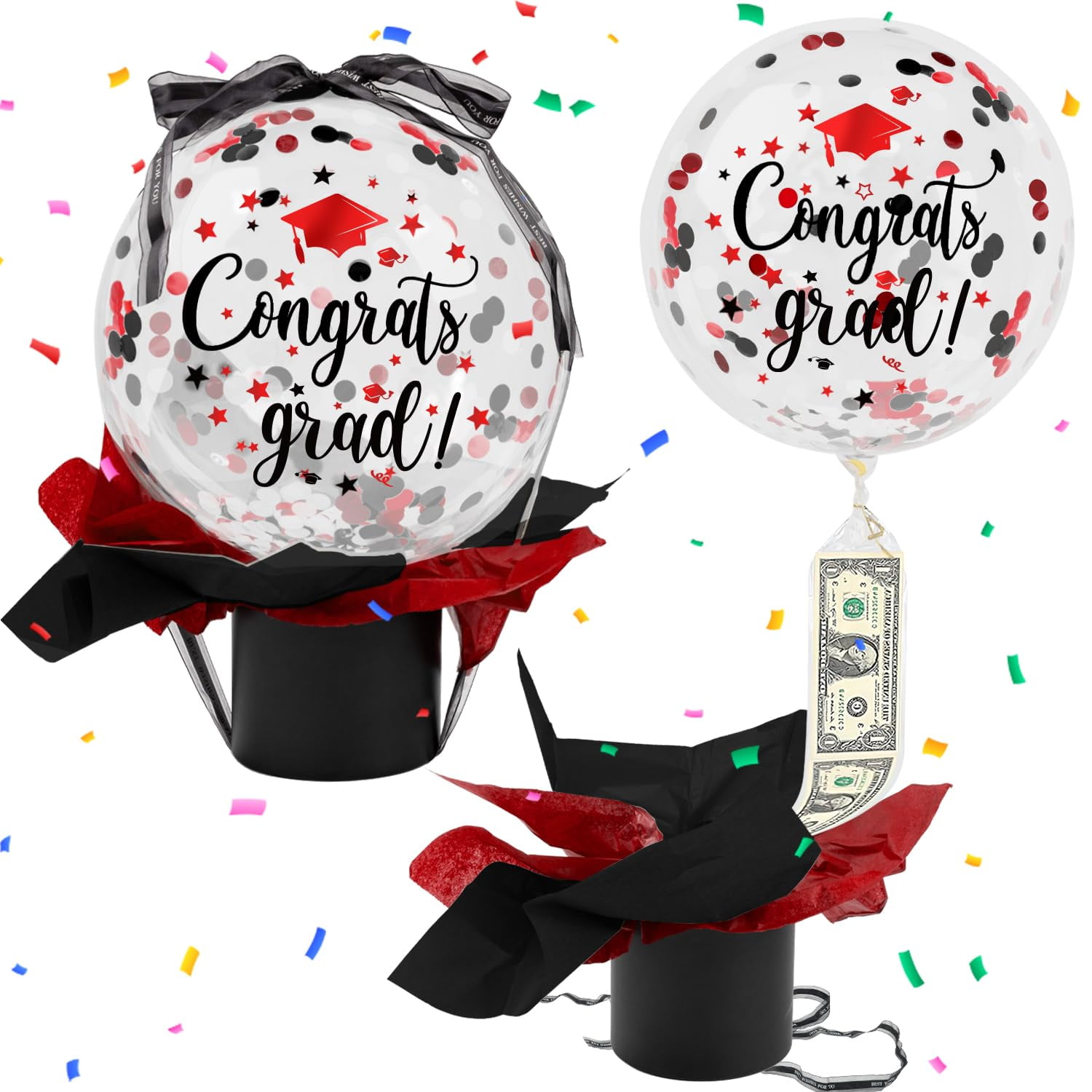 GuassLee 2025 Graduation Creative Money Gift Balloon - Black Red Design ...