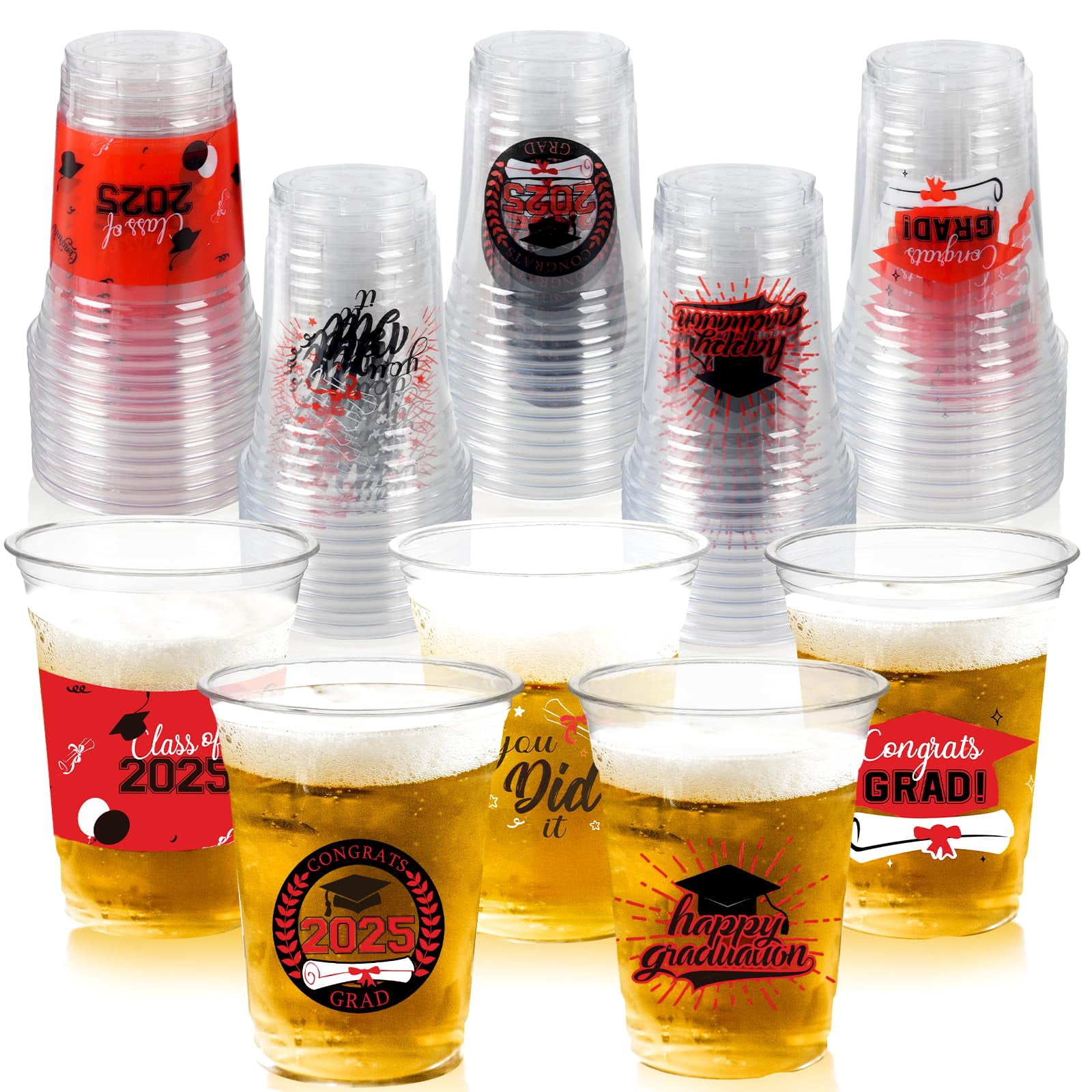 GuassLee 2025 Graduation plastic cups, 16OZ Black Red disposable ...