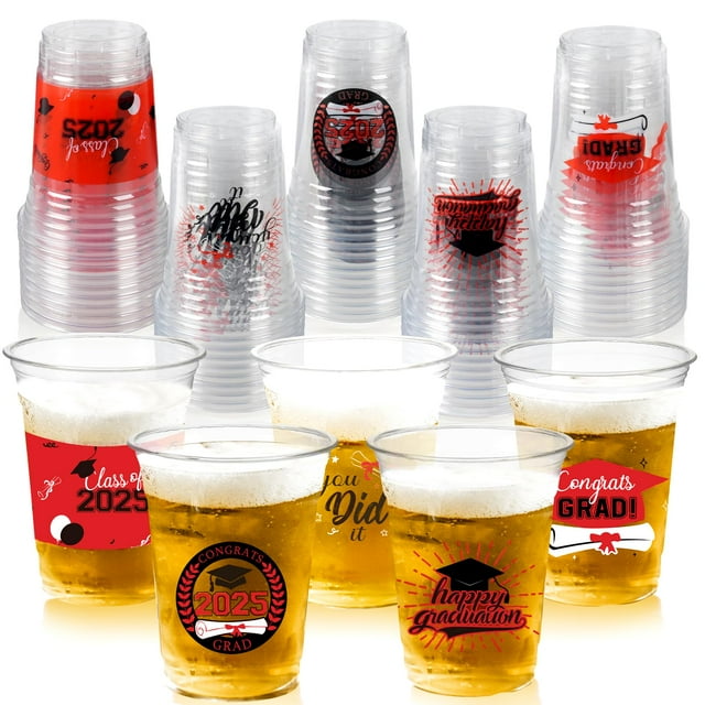 GuassLee 2025 Graduation plastic cups, 16OZ Black Red disposable ...