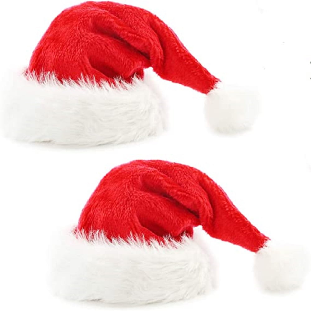 GuassLee 2pcs Santa Hats Red Christmas Santa Hat with Plush Brim and ...