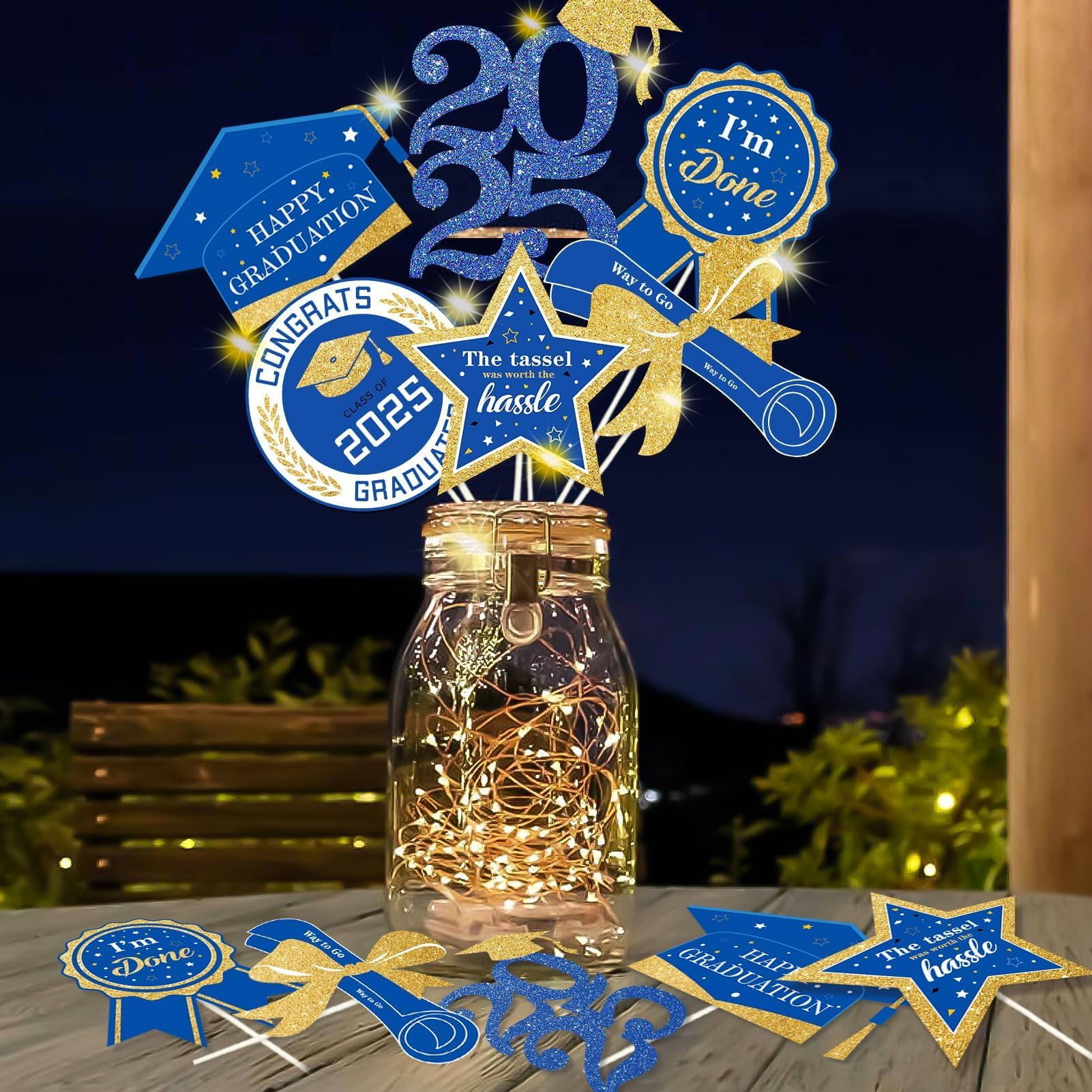 GuassLee 30pcs Graduation Decorations for Class of 2025 - Blue Gold ...