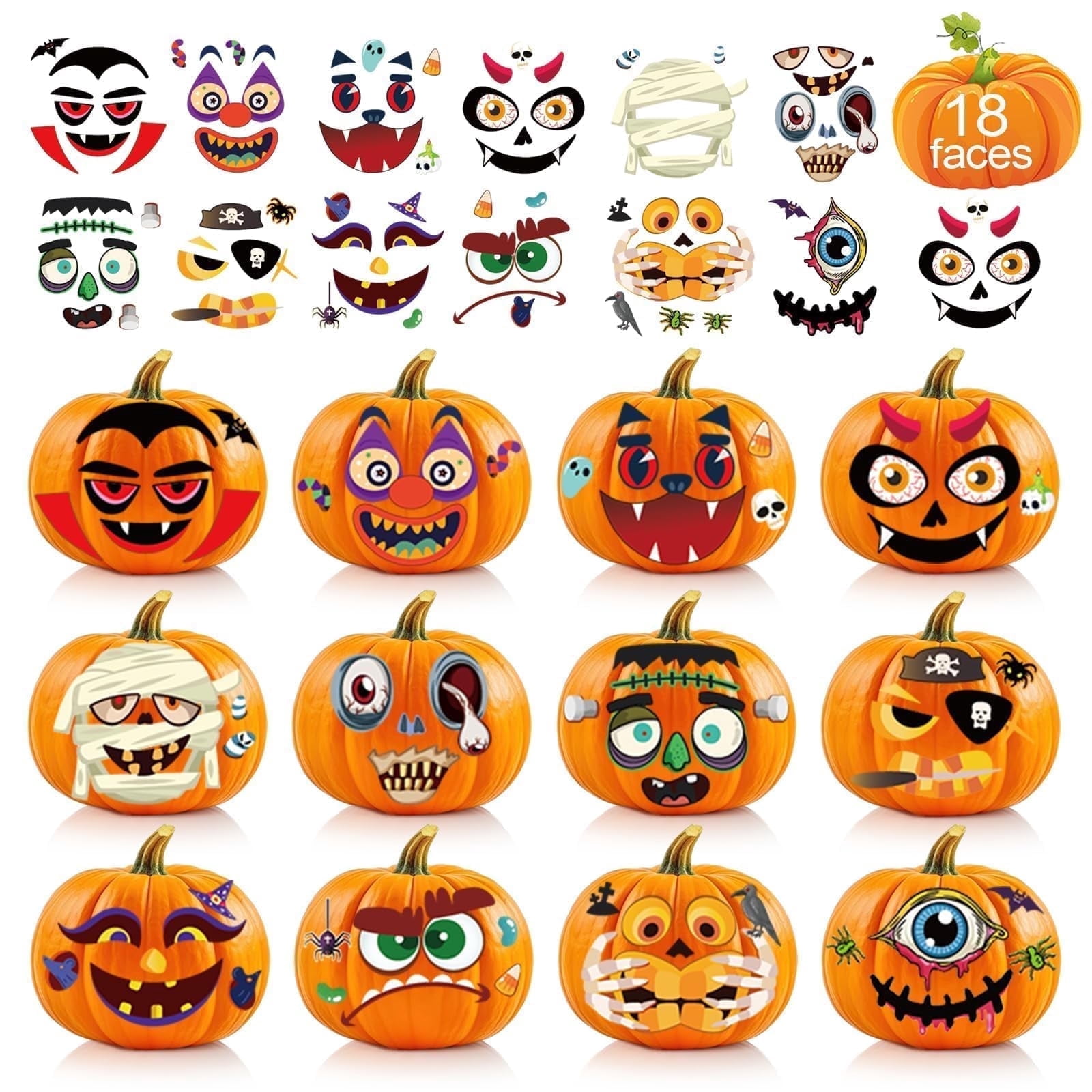 GuassLee 36 Pack Halloween Pumpkin Decorating Craft Stickers Mini Make ...