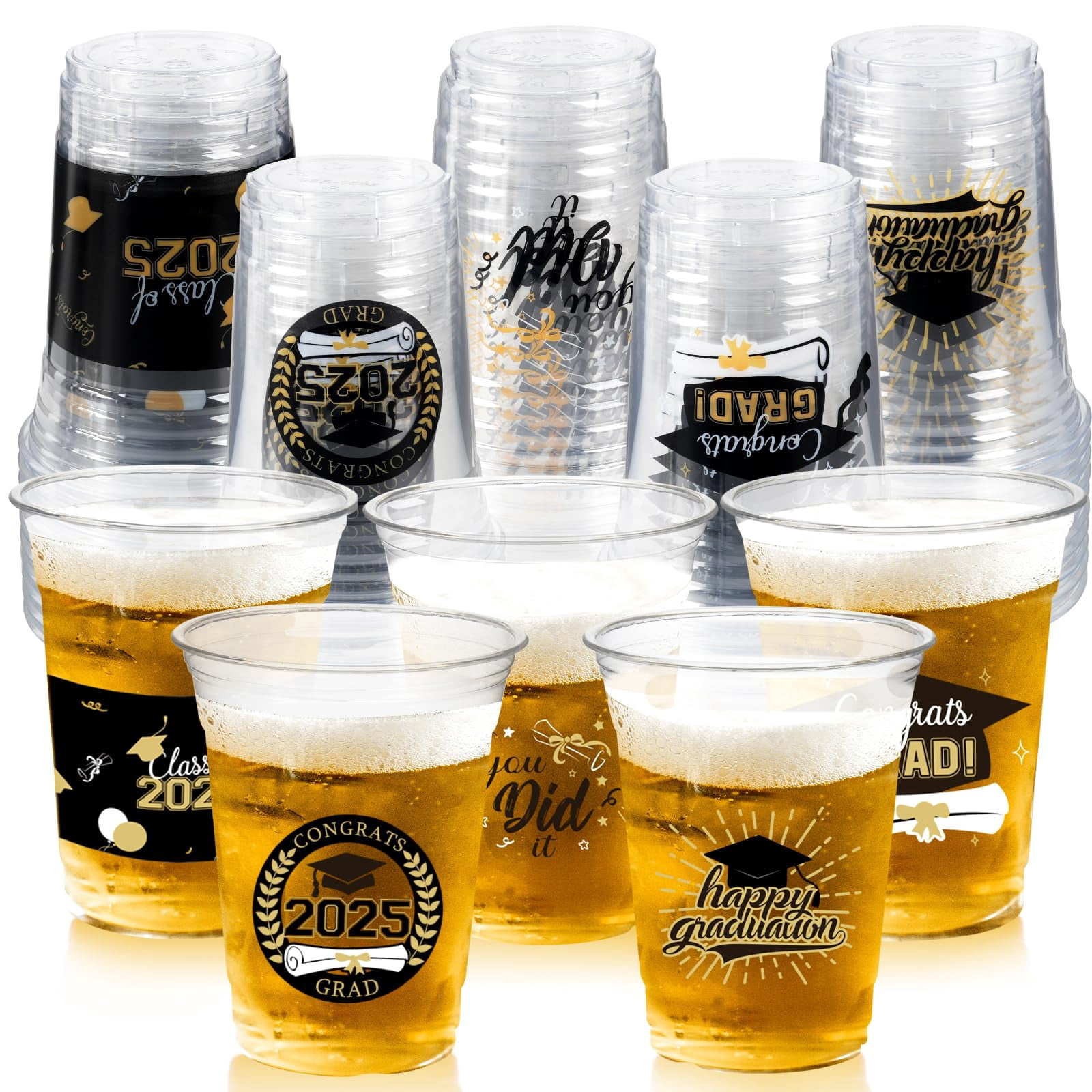 GuassLee 50pack black and gold graduation disposable plastic cups 2025 ...