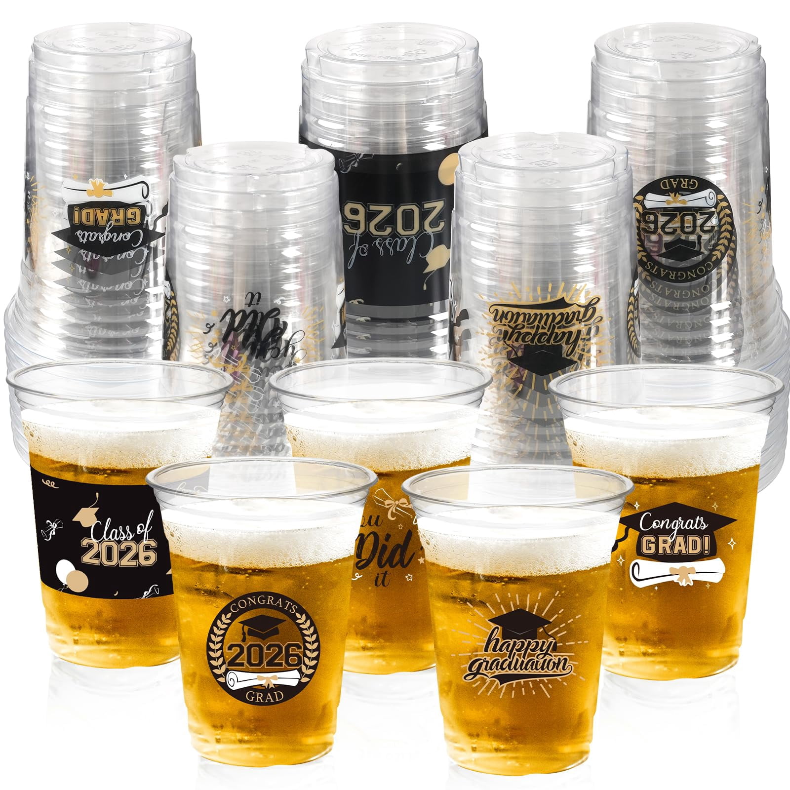 50 Pack Graduation Decorations Class of 2026, 16 Oz Black and Gold ...