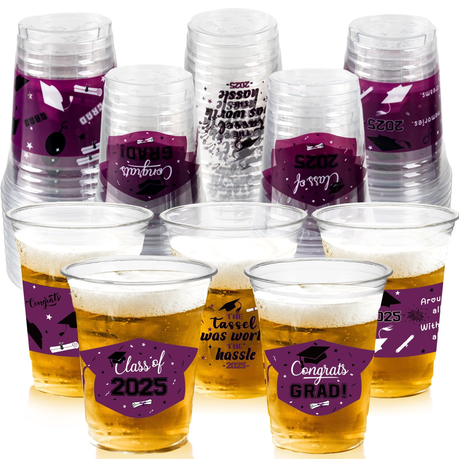GuassLee Black Purple Graduation Decorations 2025 Party Cups - 50pcs 12 ...