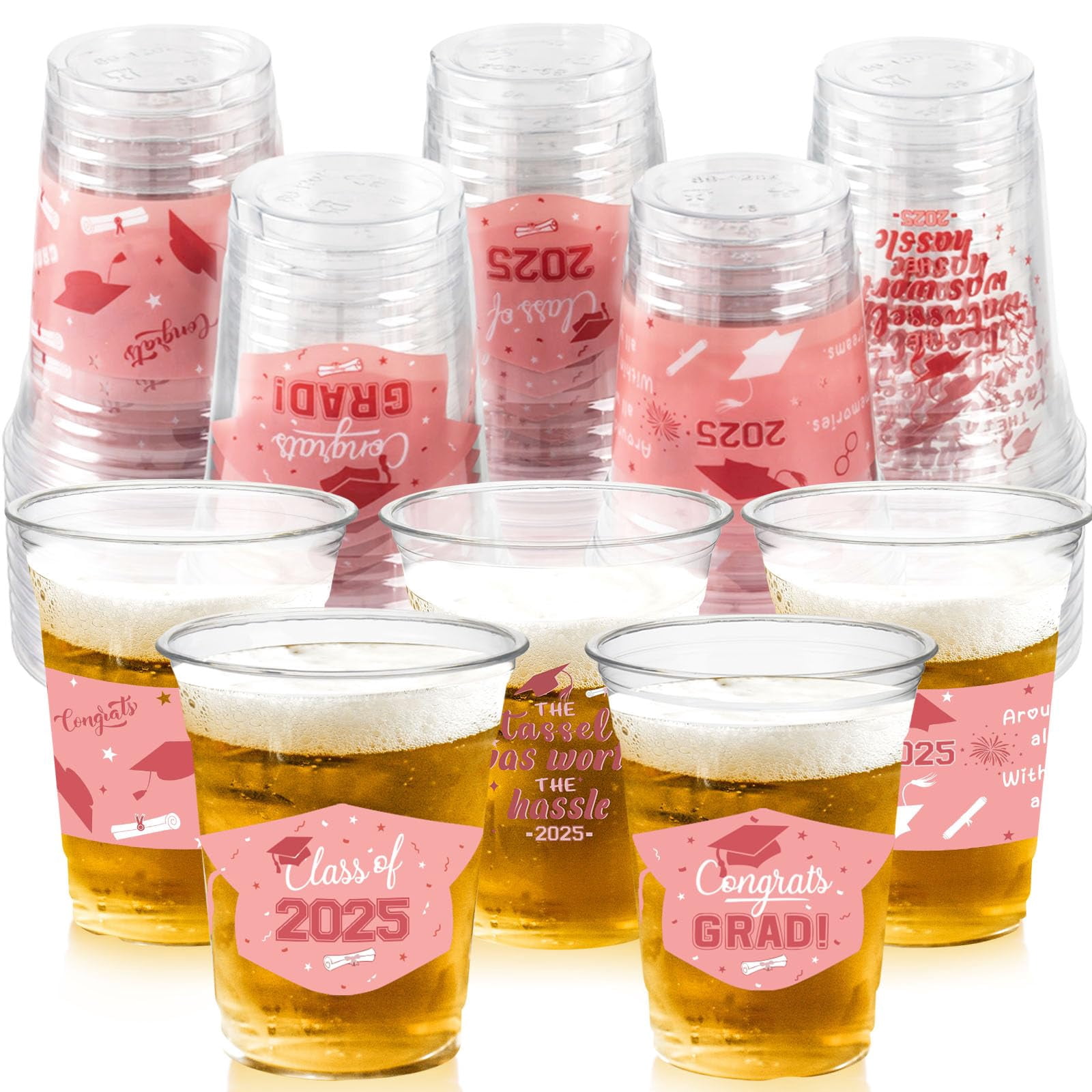 Guasslee Pink Graduation Cups, 50pcs 12oz Disposable Plastic, Class of ...