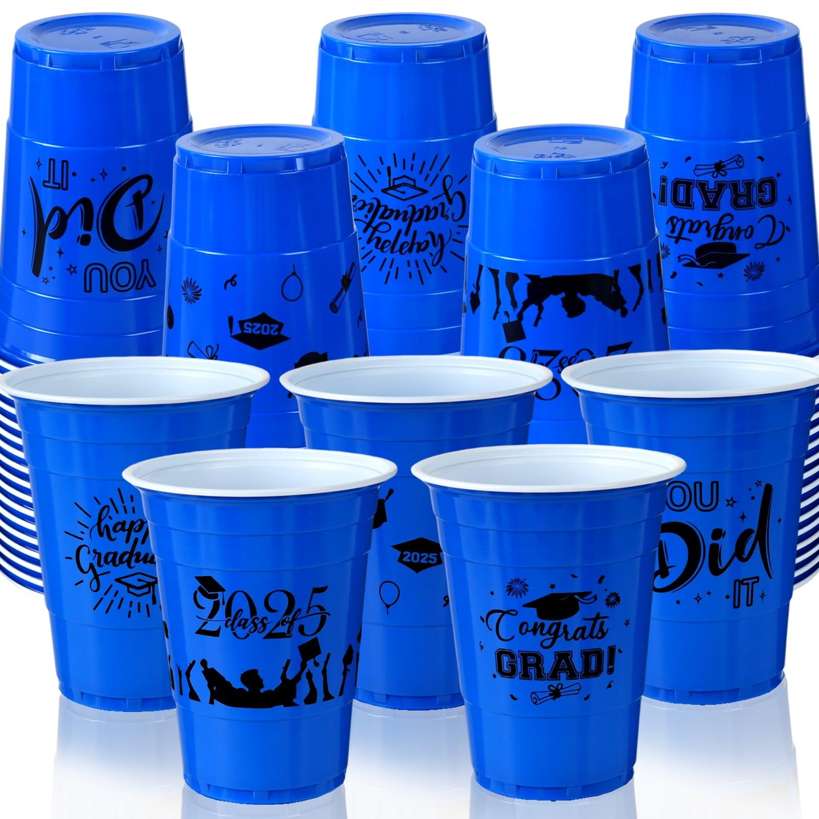 GuassLee 50pcs Disposable Plastic Cups, 16oz Blue, Five Styles for High ...