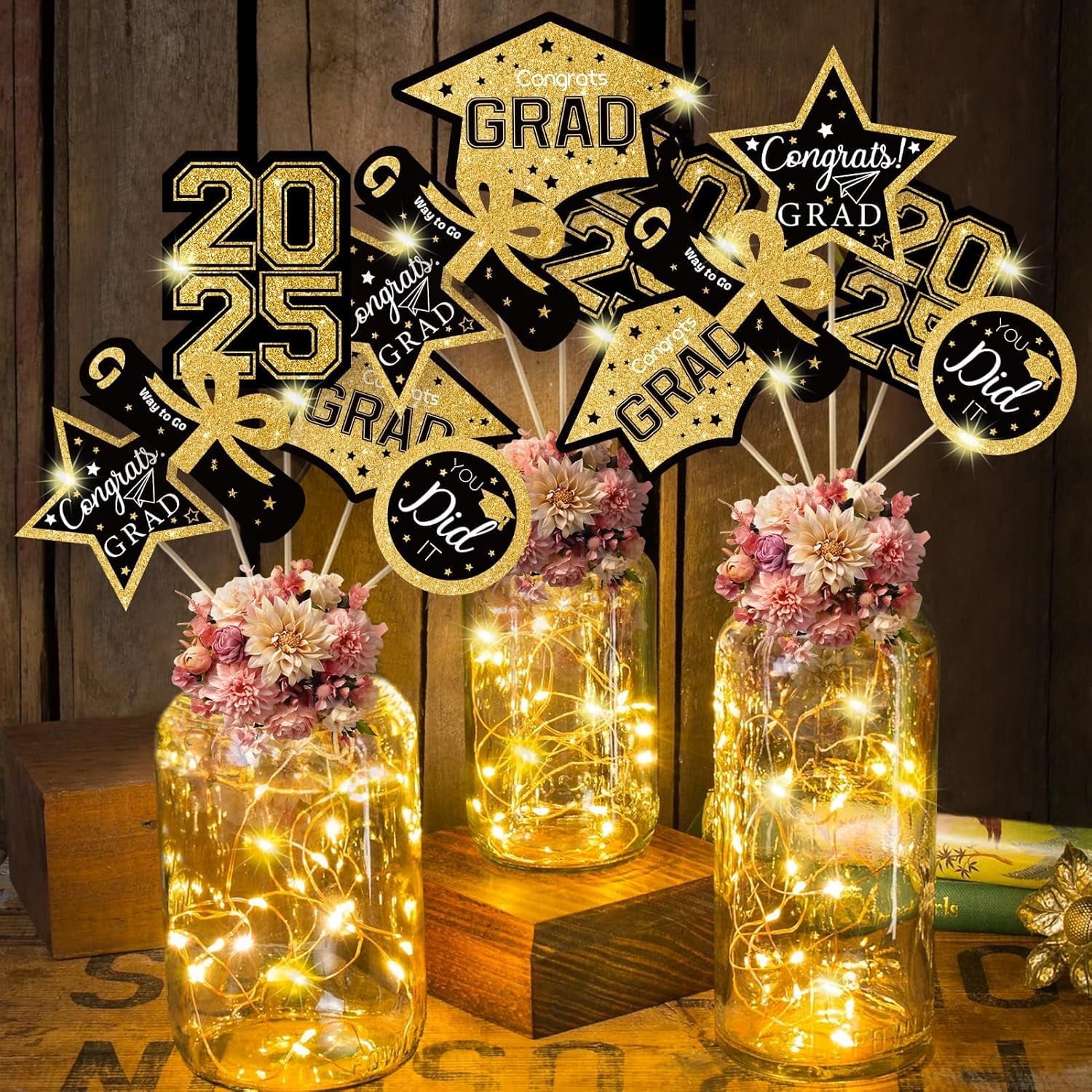 GuassLee Graduation Decorations Class of 2025-36pcs Black and Gold ...