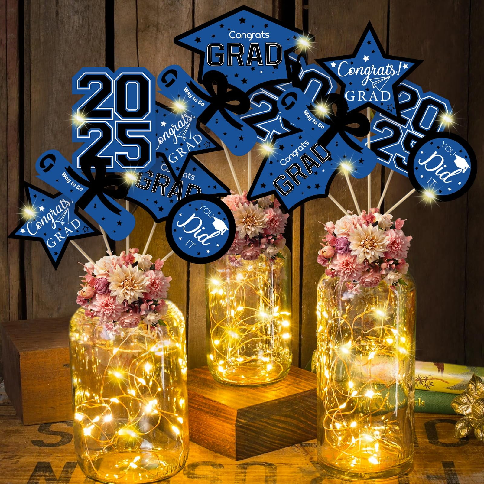 GuassLee Graduation Decorations Class of 2025-36pcs Blue and Black ...
