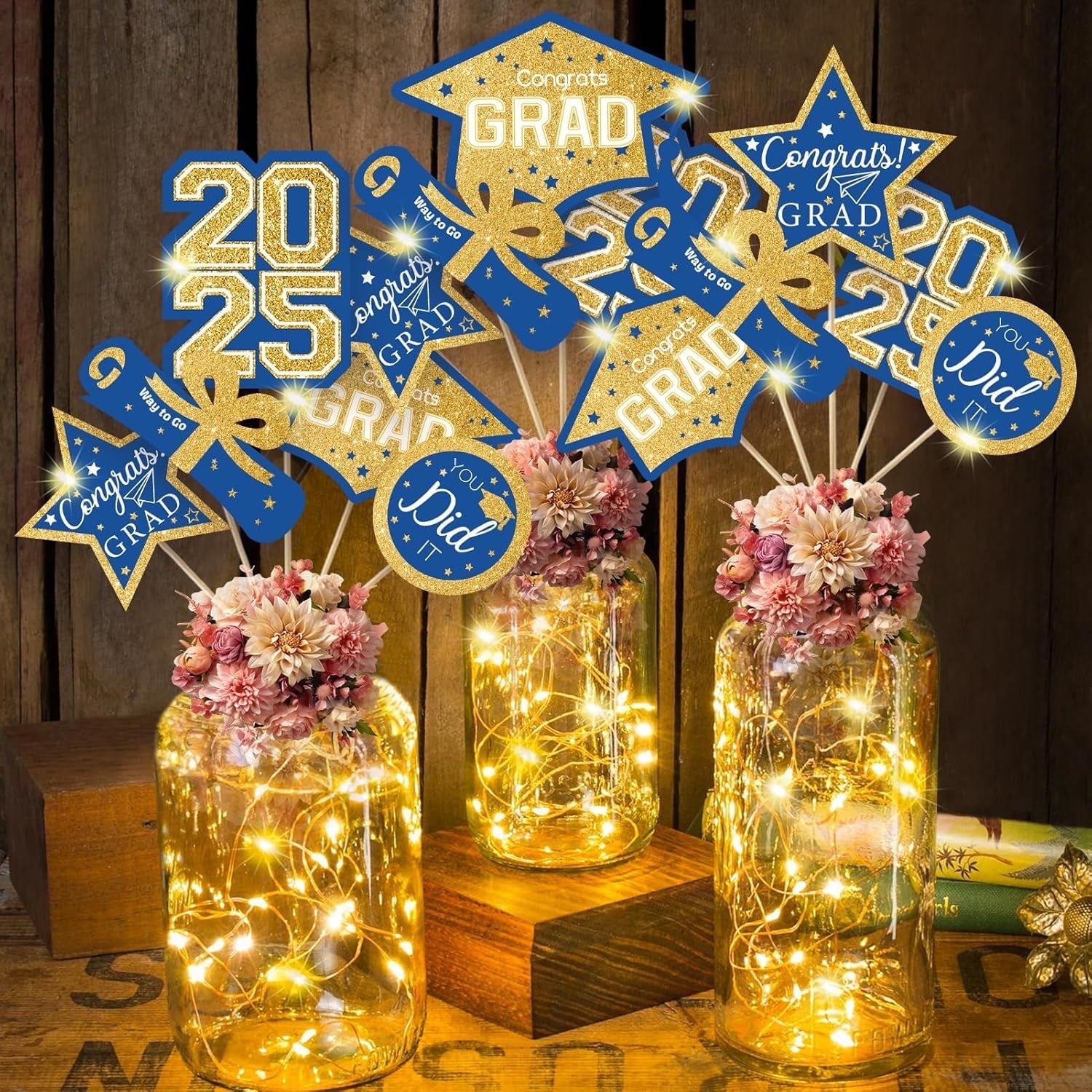 "GuassLee Graduation Decorations Class of 2025, 36pcs Blue and Gold ...