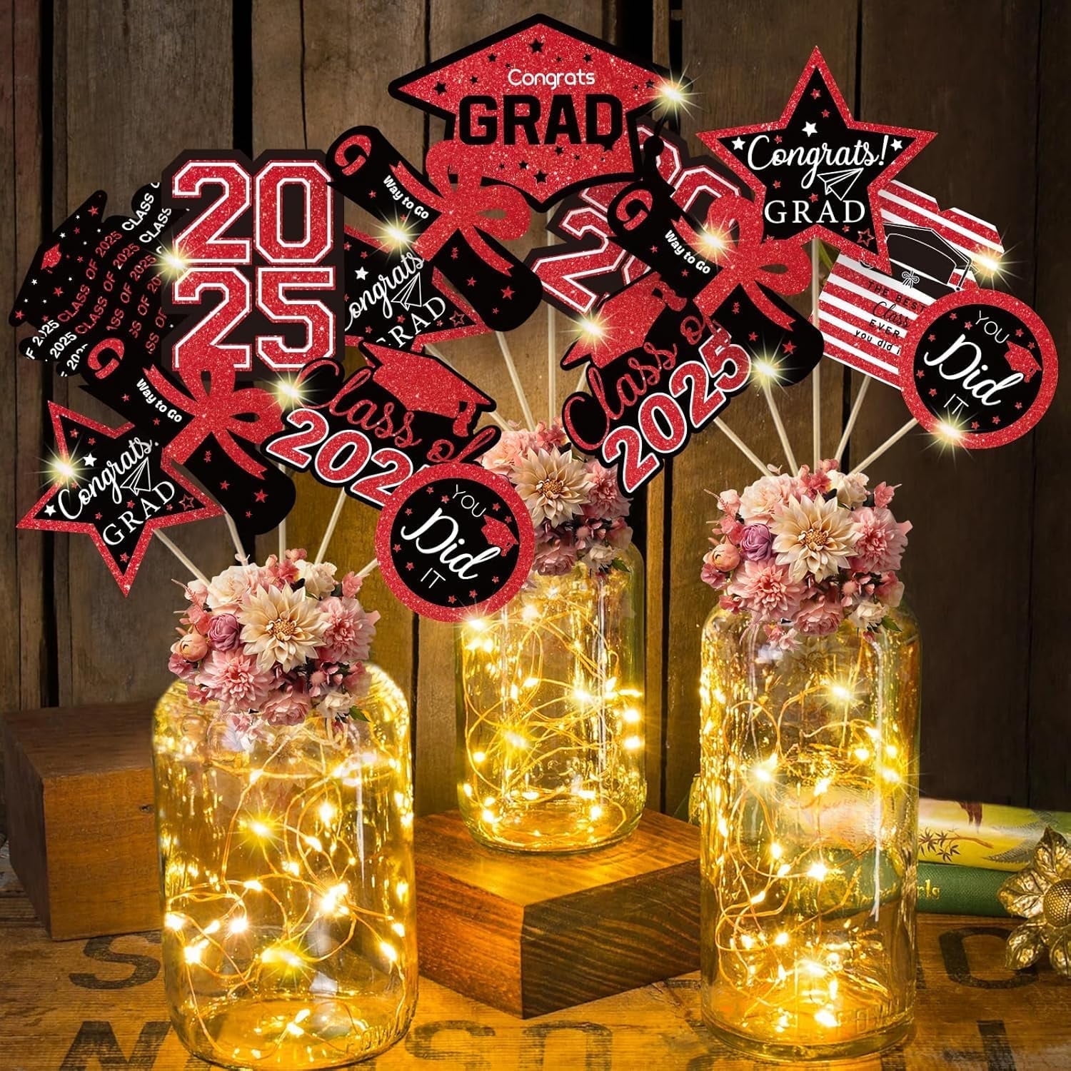 "GuassLee Graduation Table Centerpieces, Red and Black, 36pcs, 2025 ...