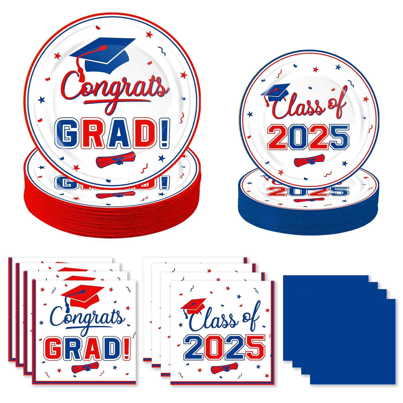 GuassLee Graduation Paper Plates Graduation Party Supplies Red and Blue ...