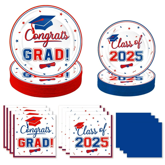 GuassLee Graduation Paper Plates Graduation Party Supplies Red and Blue ...