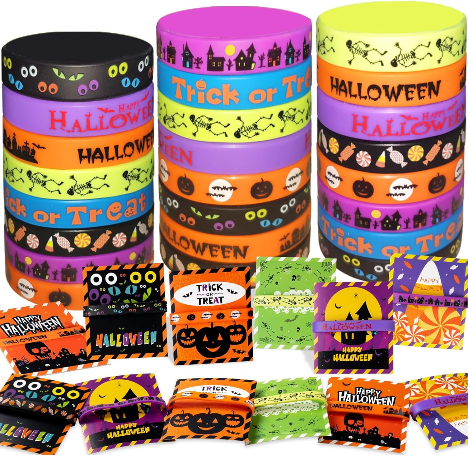 GuassLee Kids Halloween Party Favors Rubber Bracelets, 40pcs Halloween ...