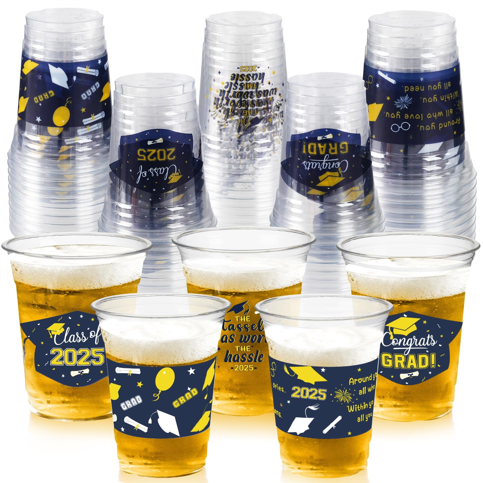 Guasslee Graduation Plastic Cups 12 oz Navy Blue and Gold Party ...