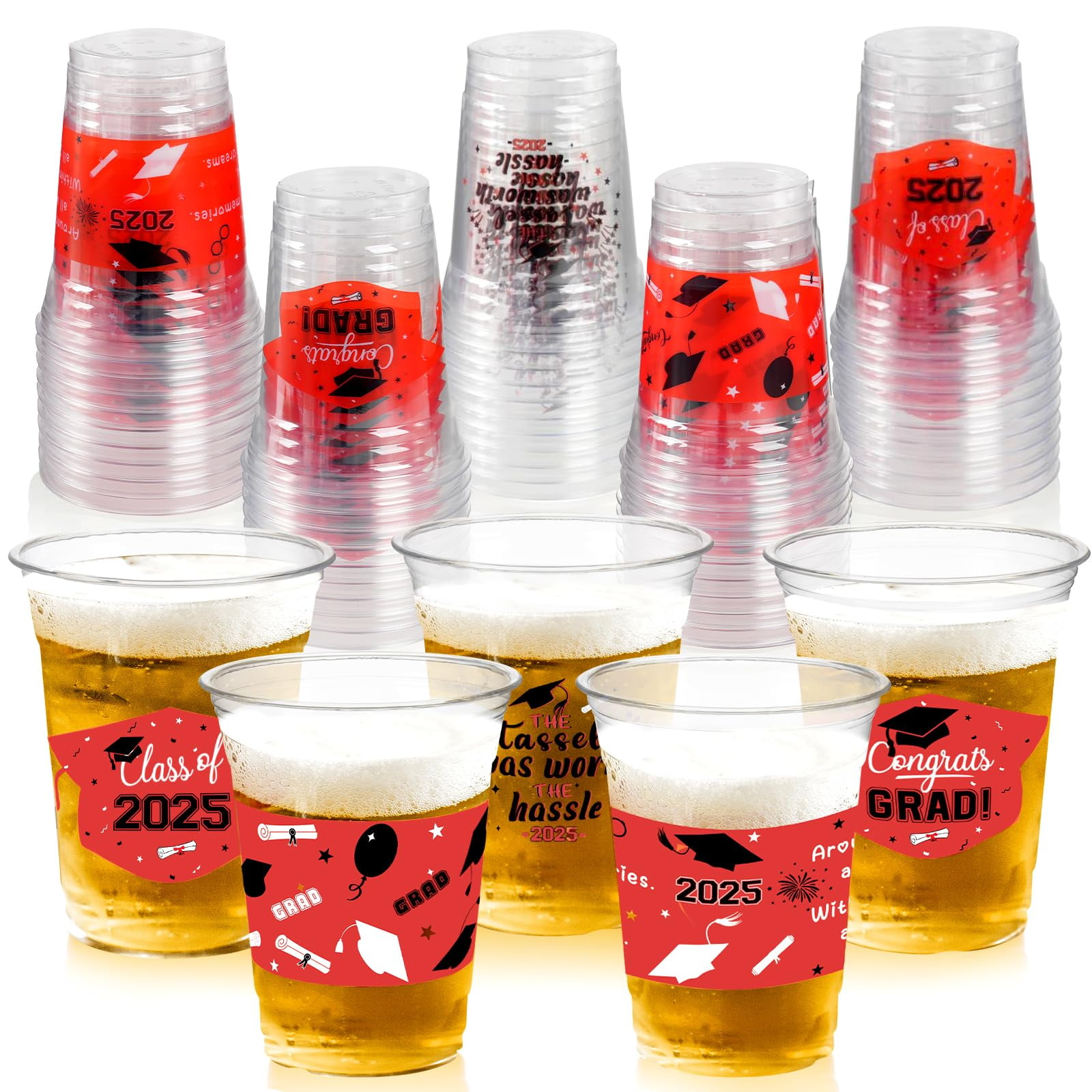 GuassLee Red and Black Graduation Decorations 2025 Party Cups - 50pcs ...