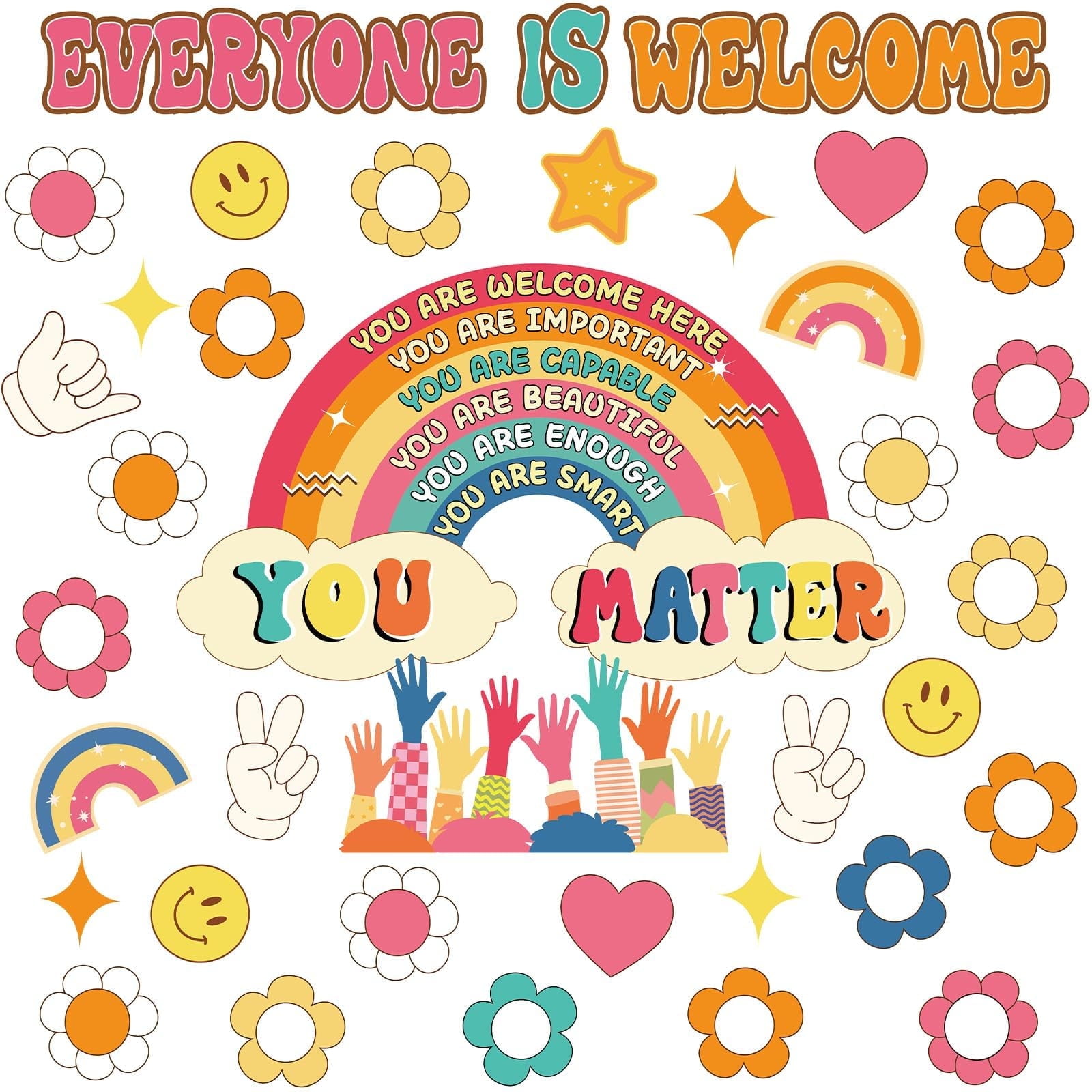 GuassLee Retro Bulletin Board Decorations Groovy Classroom Decor, 35Pcs ...