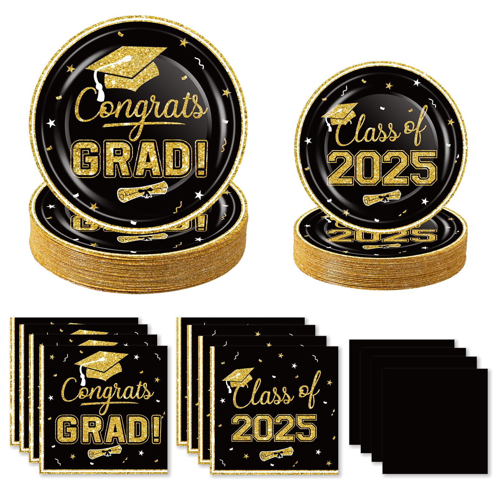 GuassLee 2025 Graduation Party Supplies Tableware Set - 200 Pcs Black ...