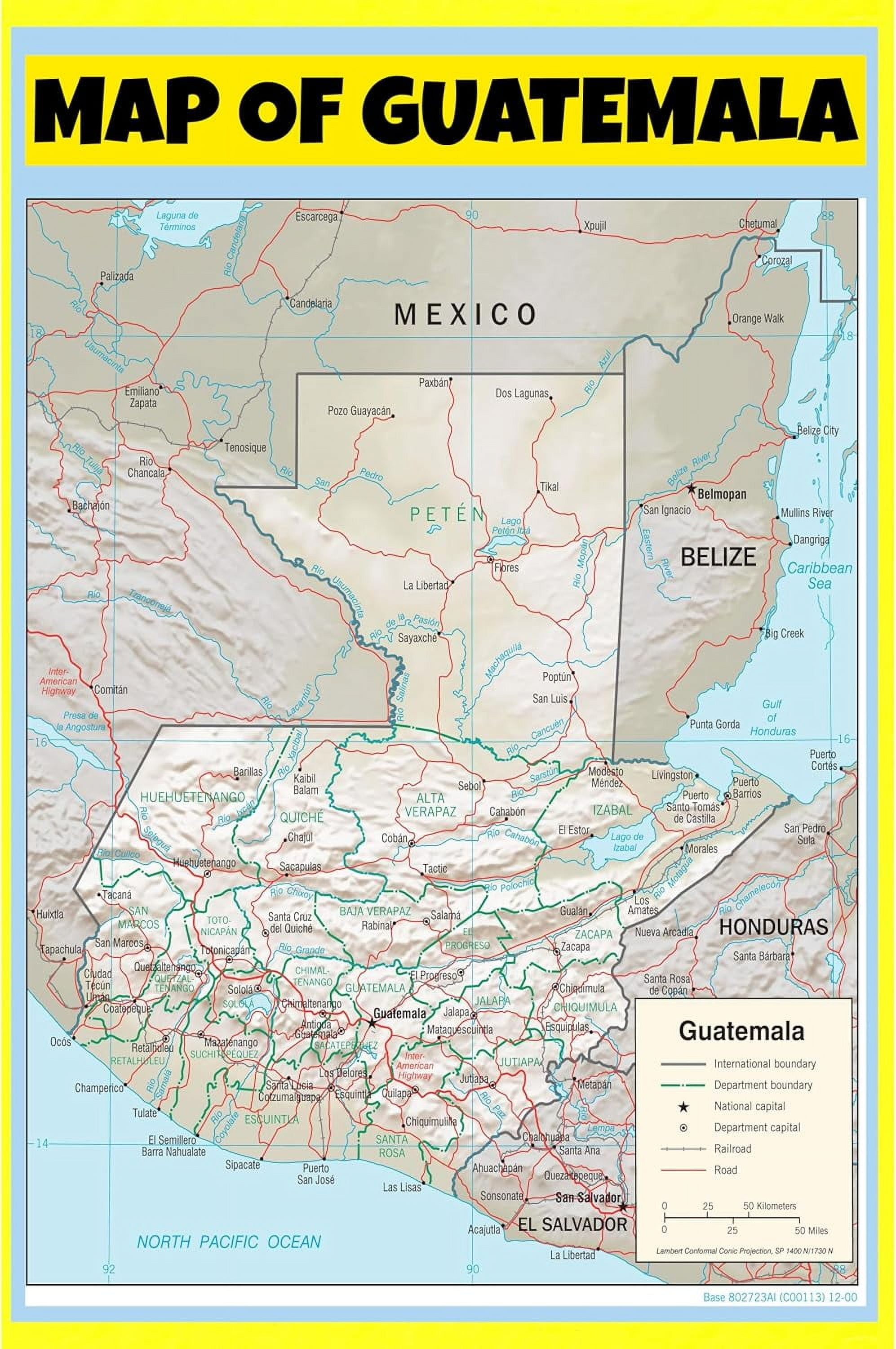 Guatemala Map Poster - Laminated Wall Map - 24x36 - Ideal for ...