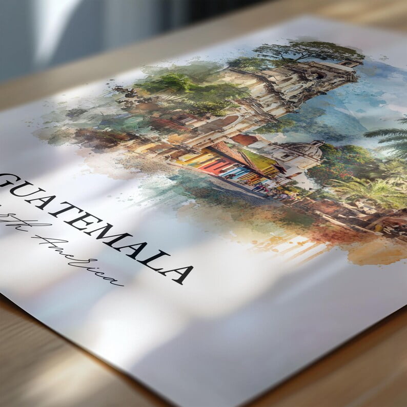 Guatemala Wall Art, Central America Print, Guatemala Watercolor ...