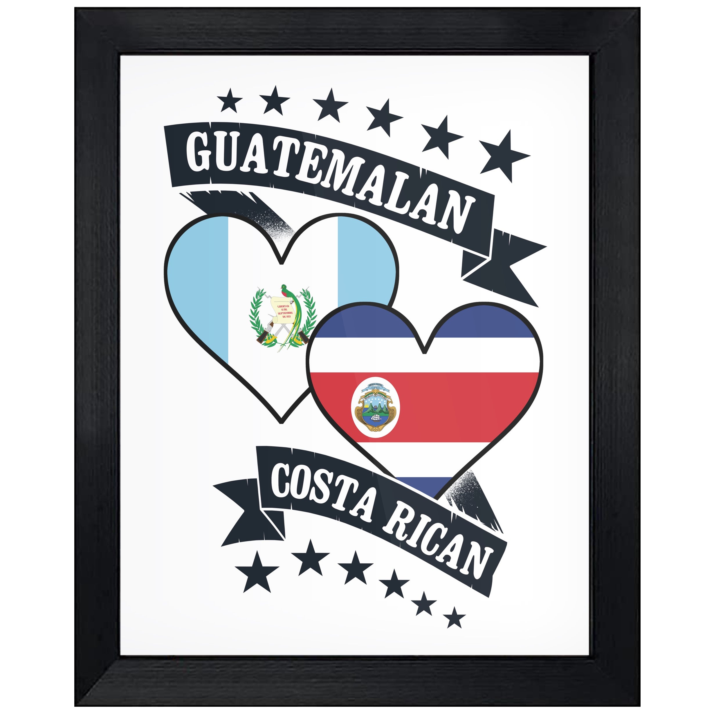 Guatemalan Costa Rican Heart Flags Guatemala Costa Rica 8"x10" Wall Art ...