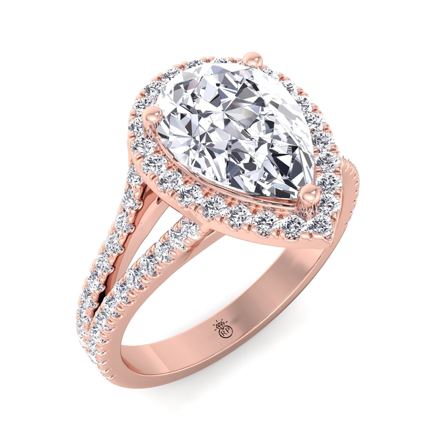 Guava - Moissanite Pear Shape Lab Diamond Halo Engagement Ring With ...