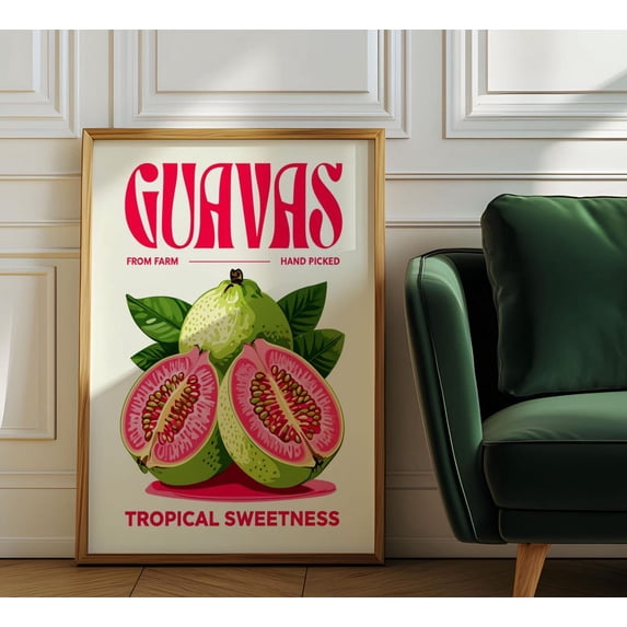 Guavas Retro Fruit Kitchen Wall Art, Unframed Paper Print Size 16x24 ...