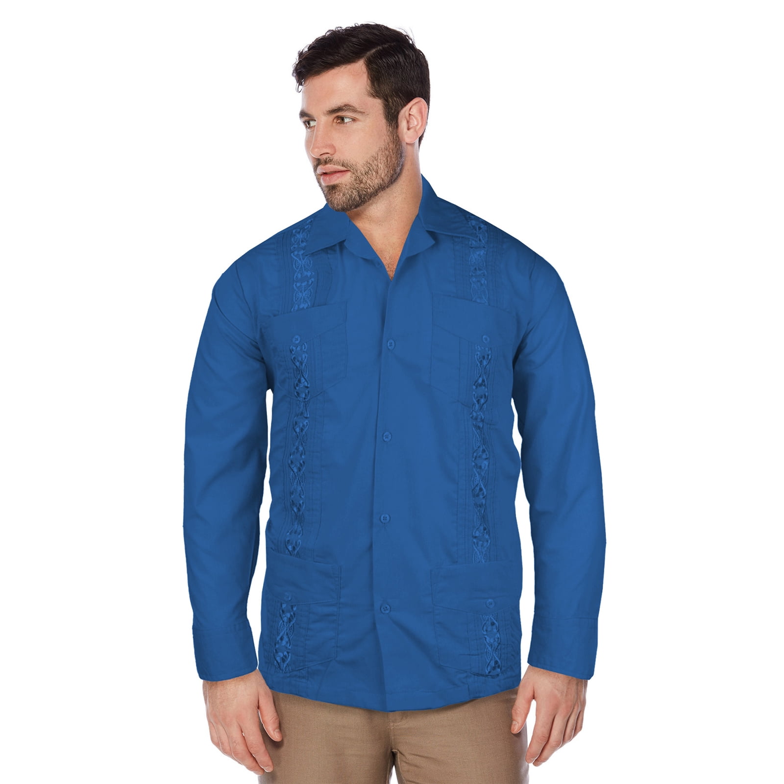 Guayabera Men's Cuban Beach Wedding Long Sleeve Button-Up Casual Dress ...