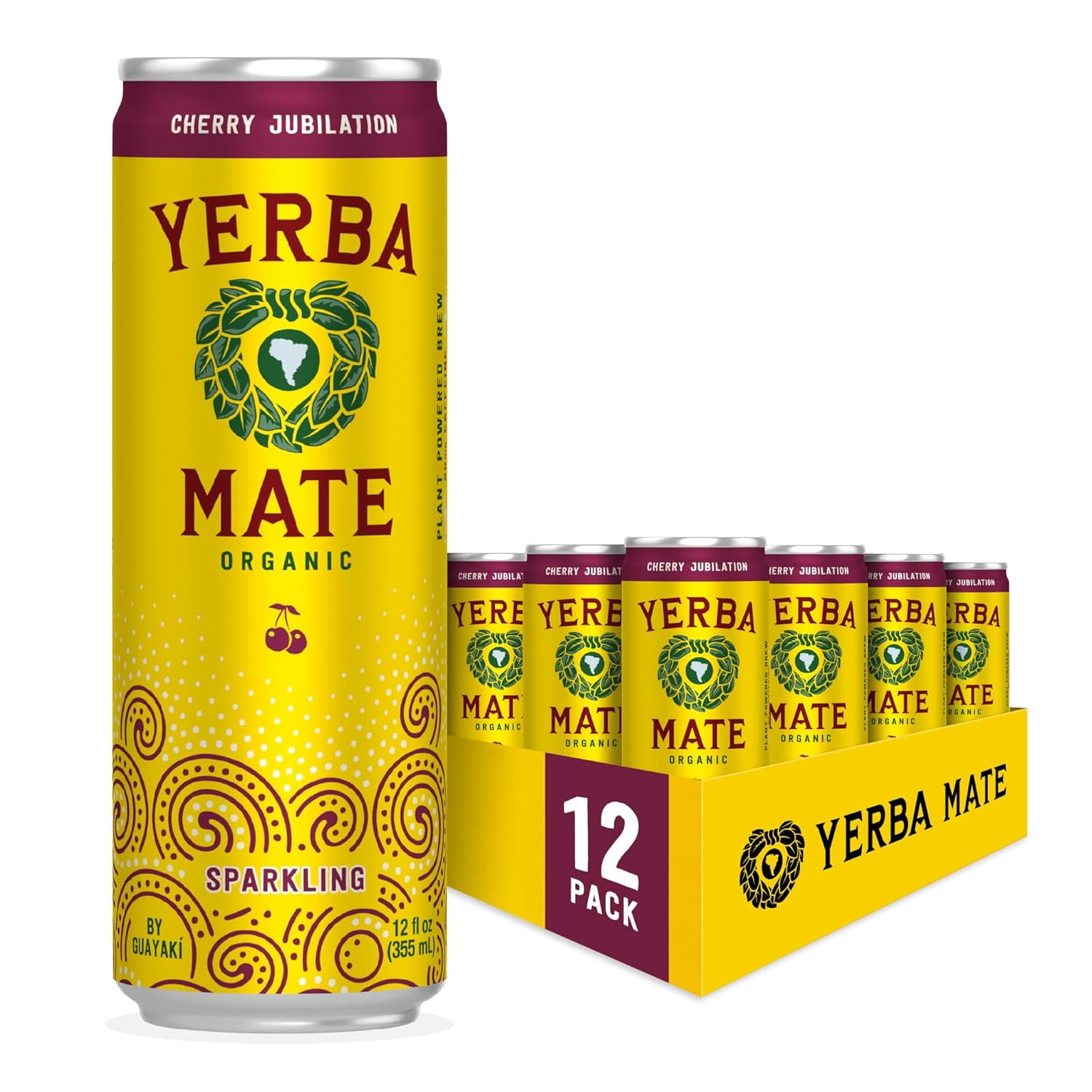 Guayakí Yerba Mate, Organic Sparkling Energy Drink Alternative, Cherry Jubilation, 80mg Natural ...