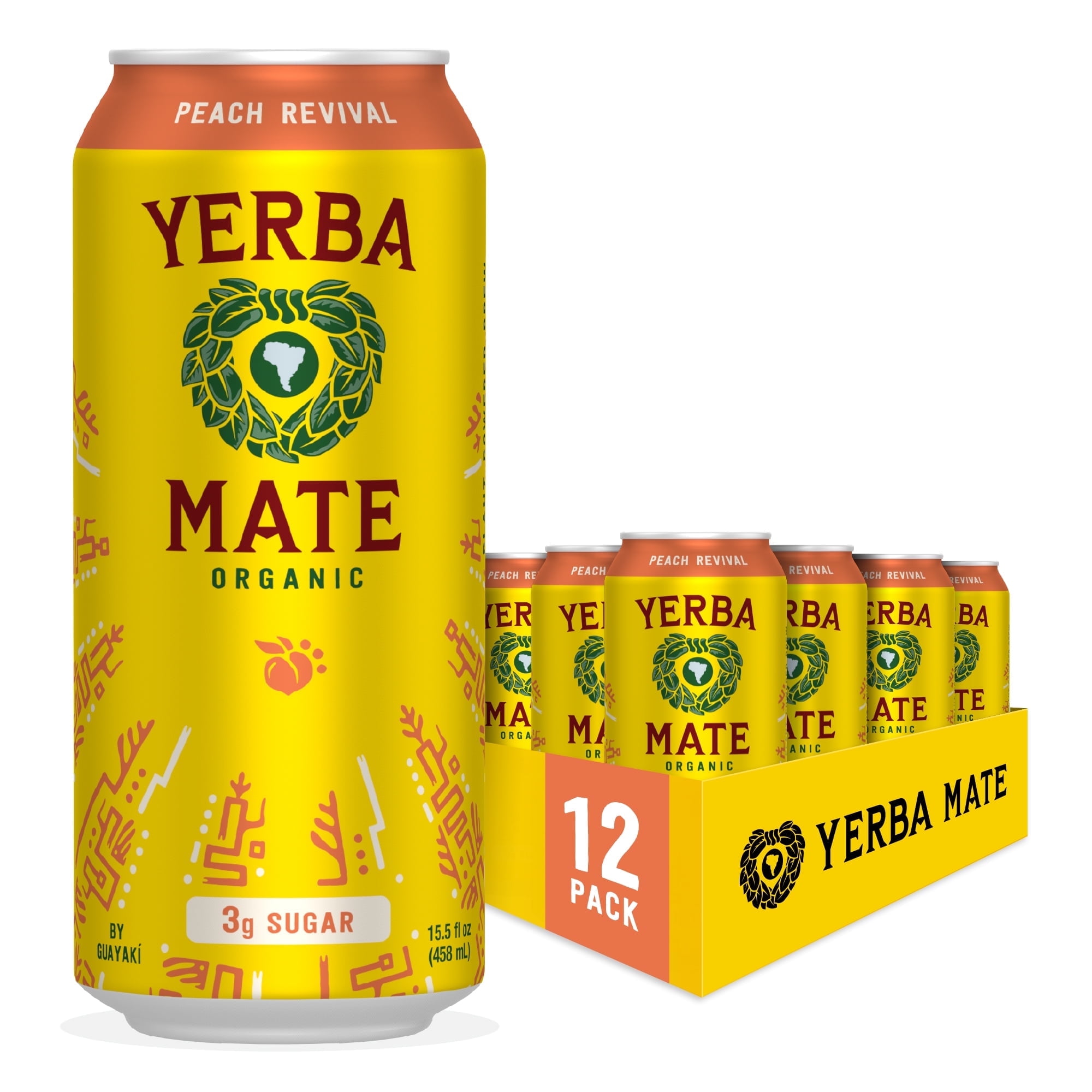 Guayakí Yerba Mate, Organic Energy Drink Alternative, Peach Revival, Low Sugar, 150mg Natural ...