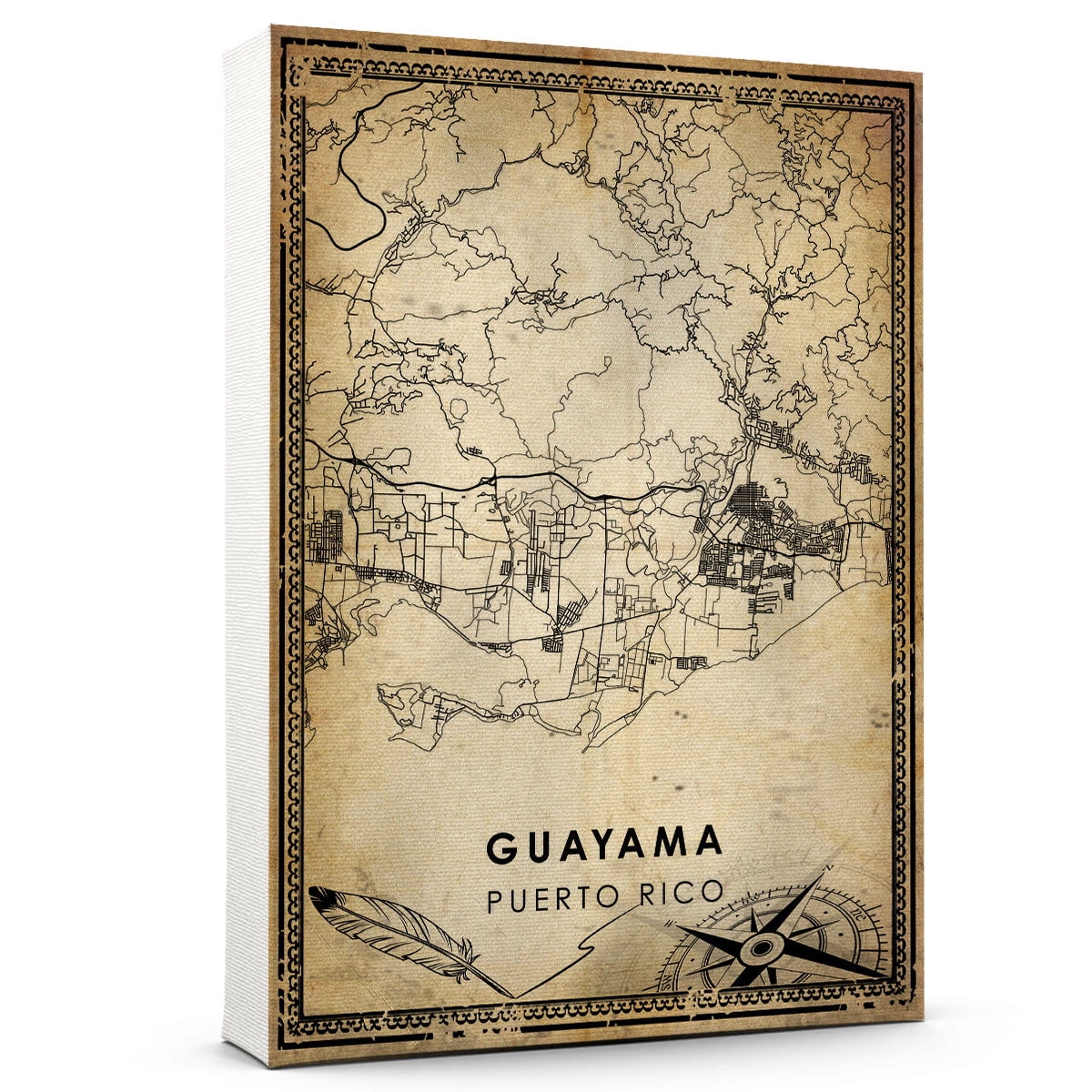 Guayama Vintage Map Prints Canvas, Puerto Rico Map Art Canvas, Canvas ...