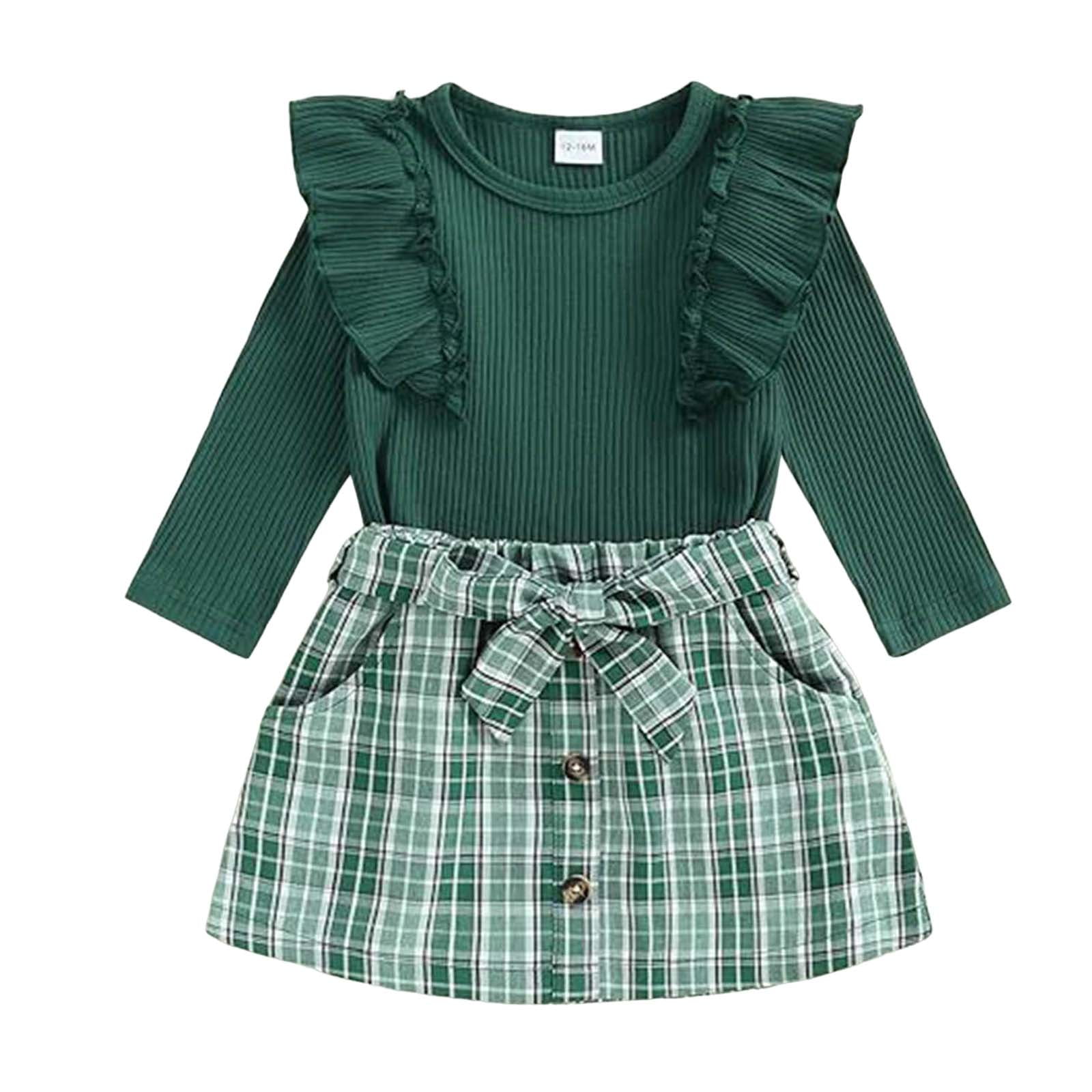 Gubotare Baby Girl Skirt Outfit Girls 2 Piece Outfit Ruffle Trim Long ...