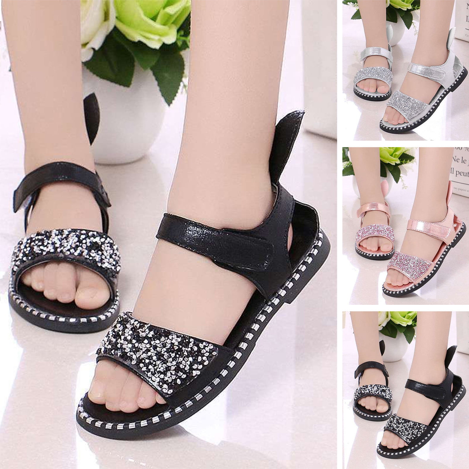Gubotare Dressy Sandals Girl Wide Width Girl's Flower Flat Sandals Cute ...